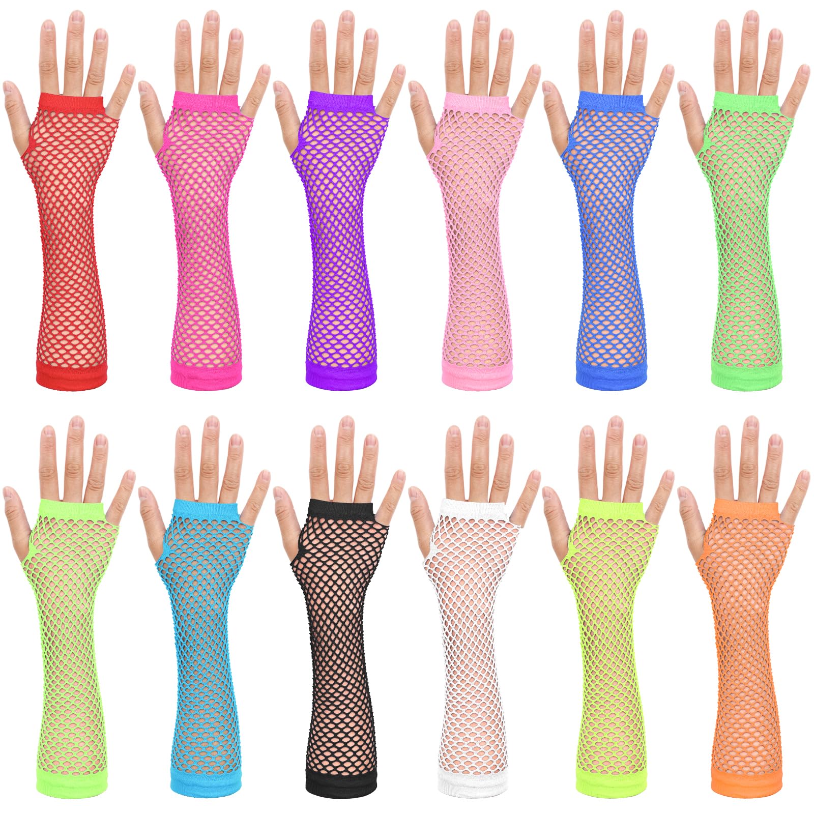 Amazon.com: 12 Pairs Fingerless Fishnet Neon Gloves Long Fishnet Gloves ...