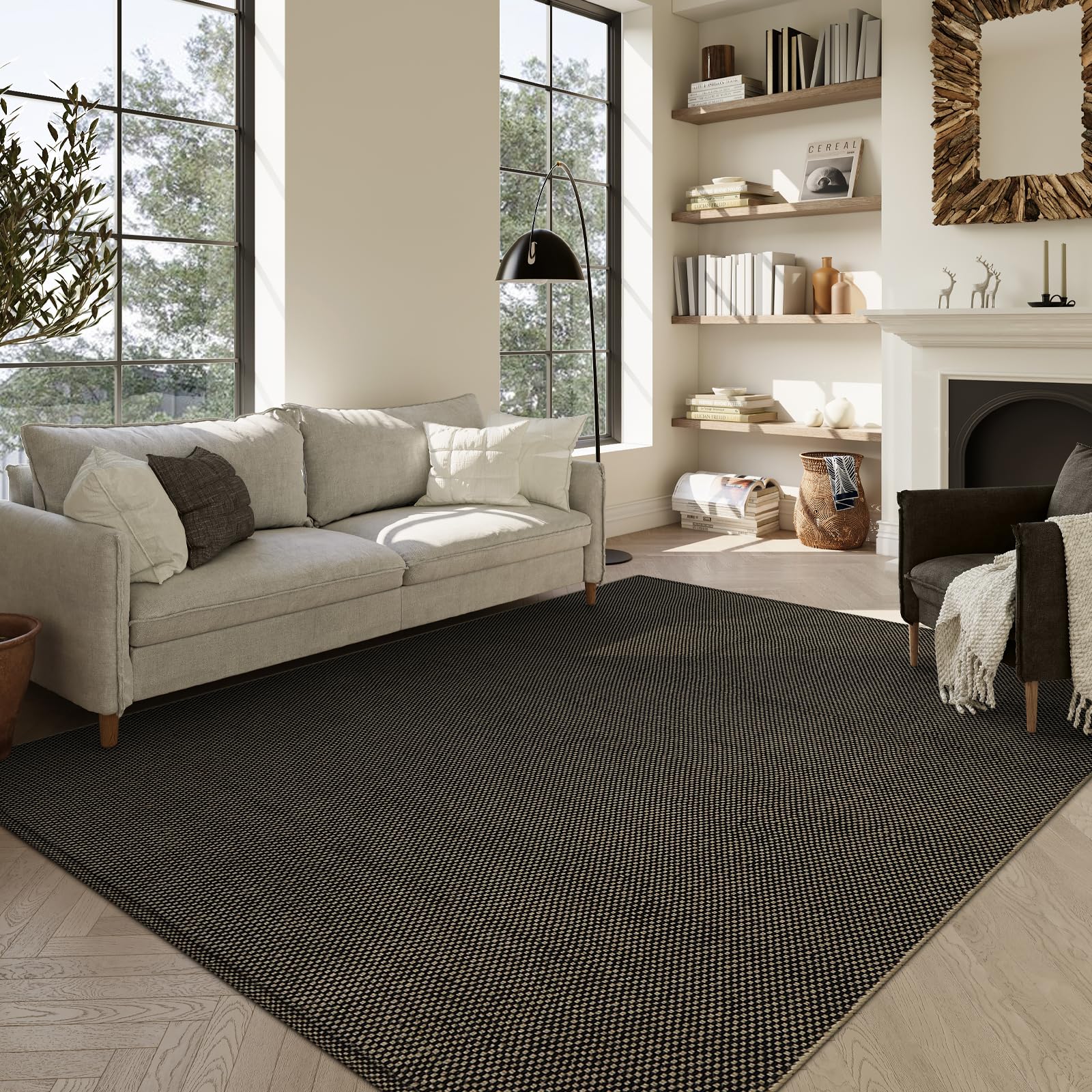 LIVEBOX 8x10 Neutral Jute Cotton Rug for Living Room, Soft Natural Hand ...