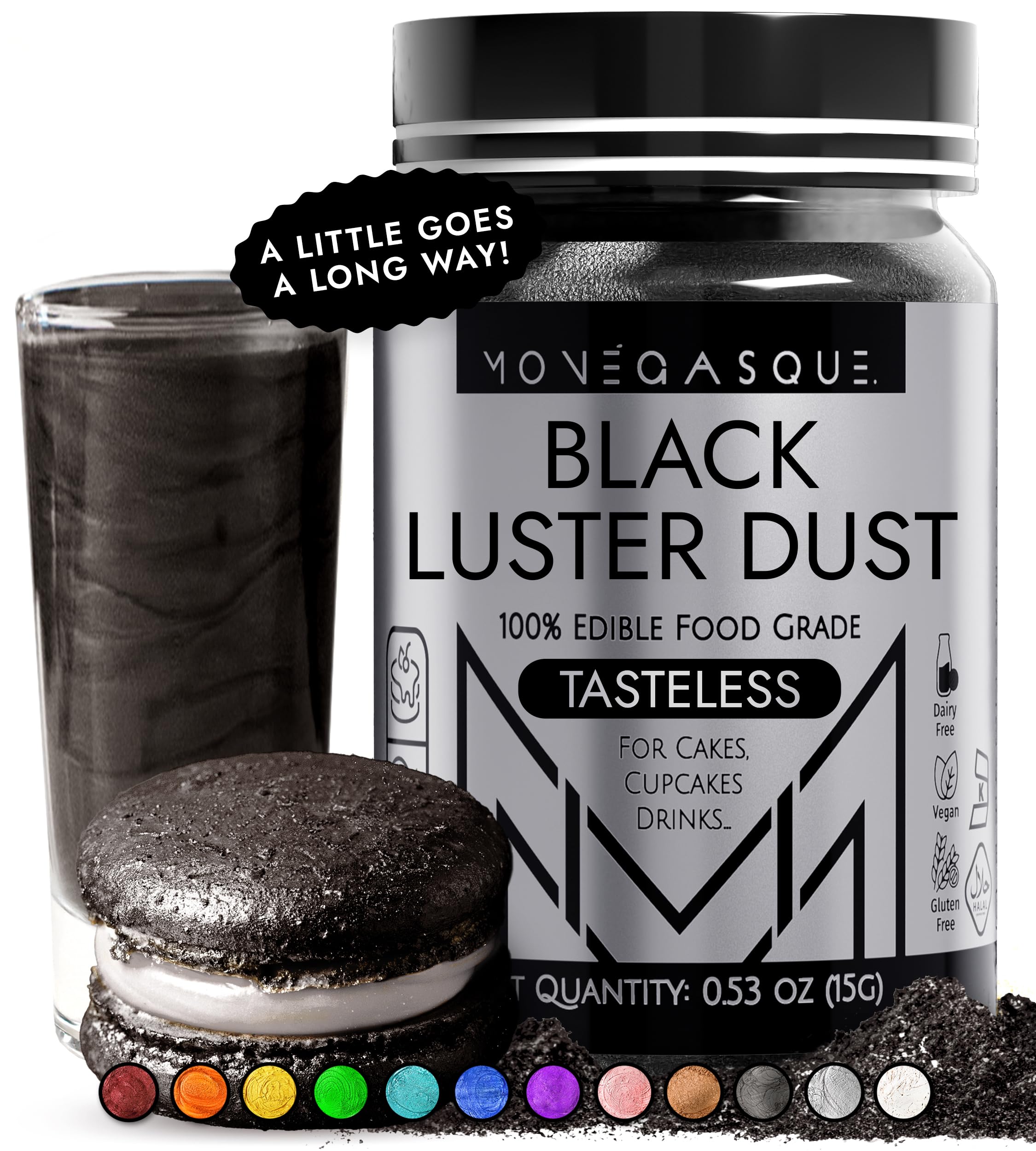 MONÉGASQUE Black Luster Dust Edible Glitter for Cakes 15g – Premium ...