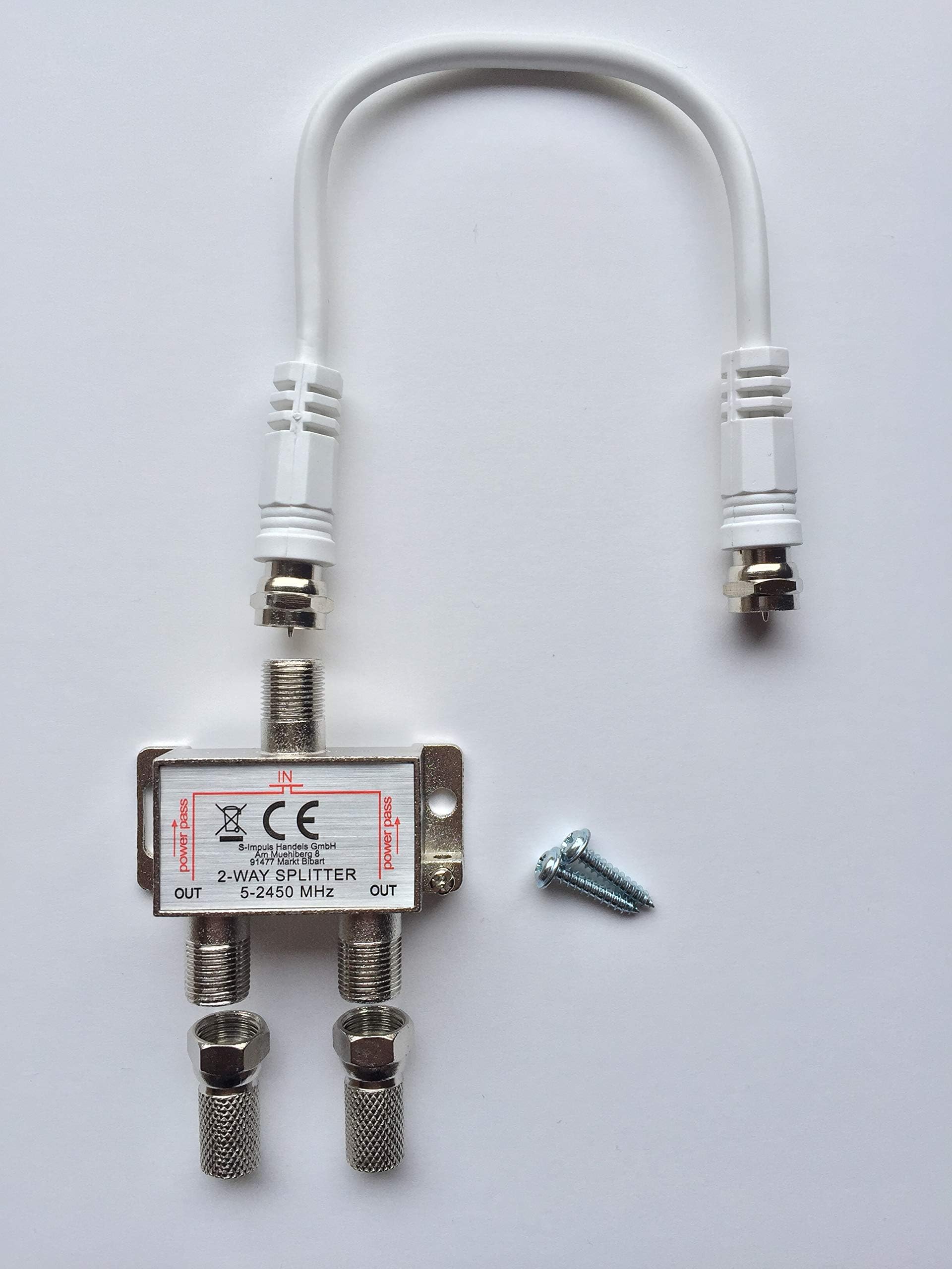 2 Fach Sat Verteiler Mit 20cm Sat Kabel Und 2x 7 5mm F Steckern Amazon