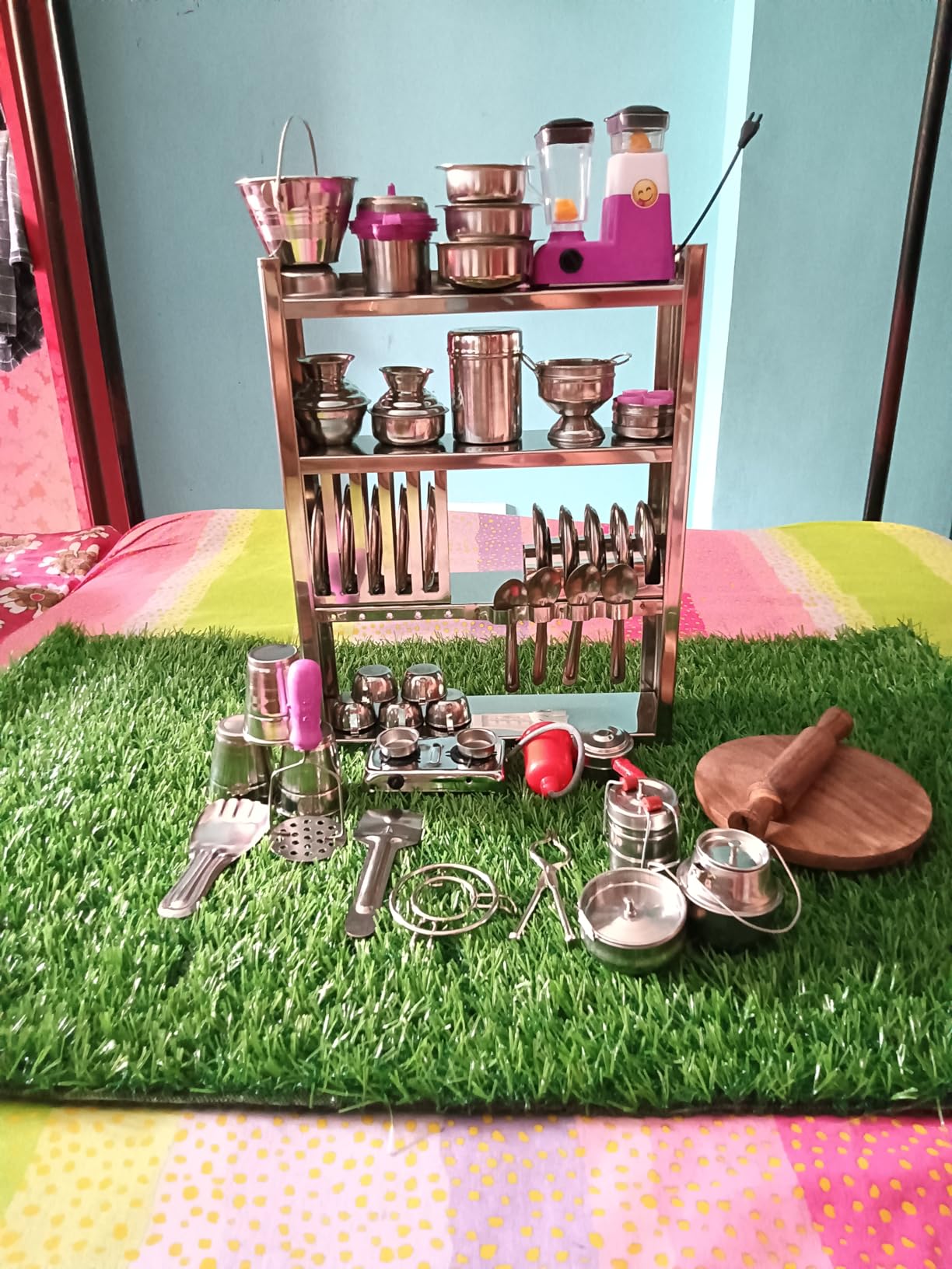 Buy Jagrishti Toys Brass Kitchen Set for kids Girls with iron real ...