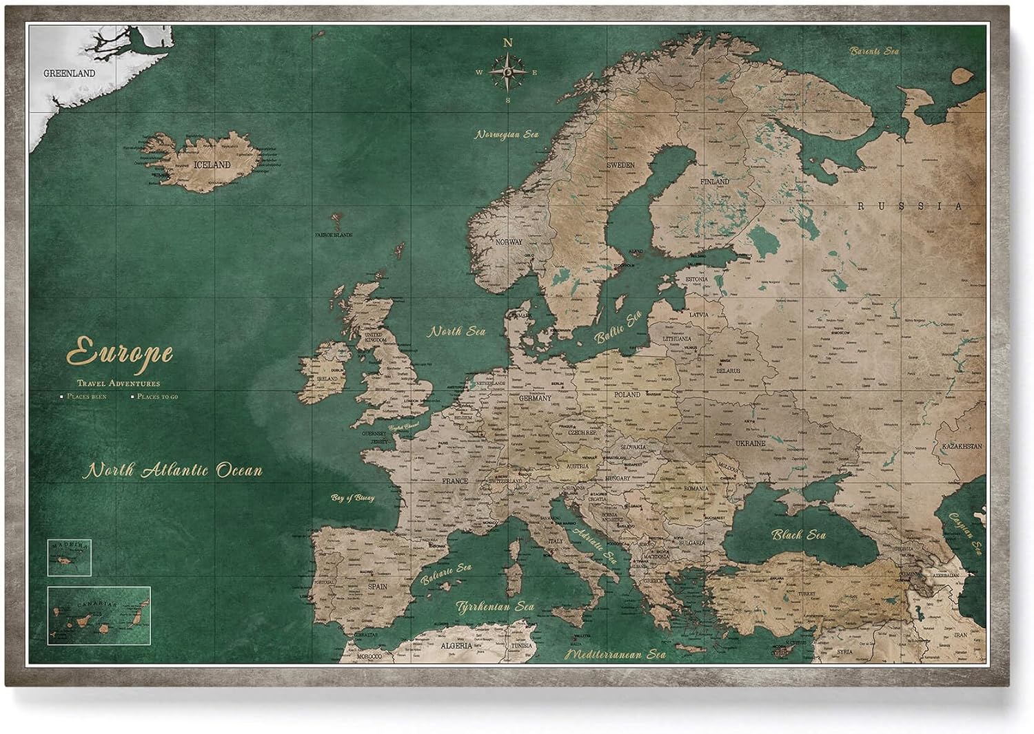 Canvas Europe Map with Cork Pin Board - Decorative Wall Decoration for ...