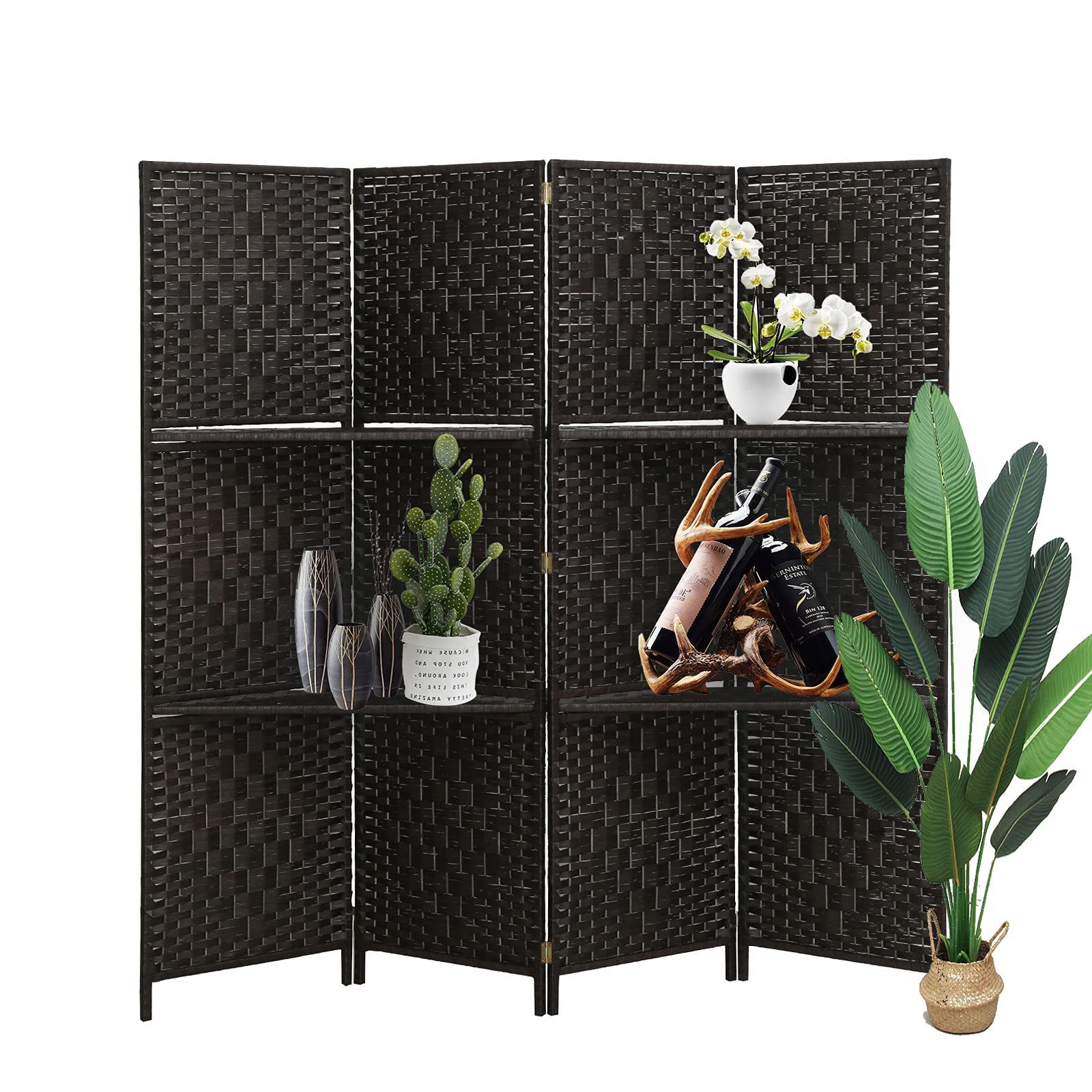 Buy ECOMEX 4 Panel Room Divider with Shelves, Folding Partition Room ...