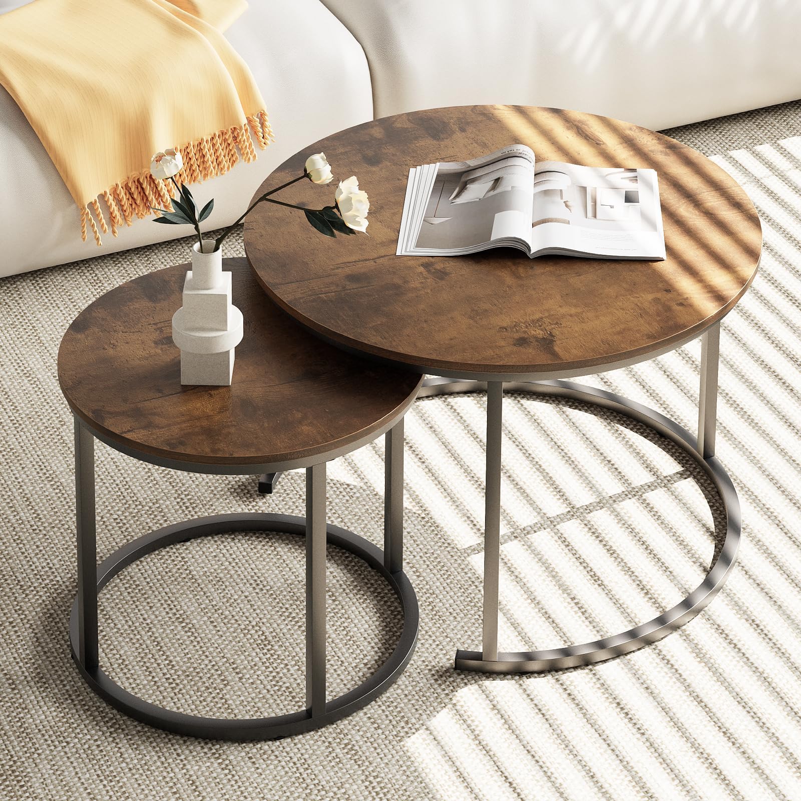 Amazon.com: ZENY Nesting Coffee Table Set of 2, 23.6inch Round Coffee ...