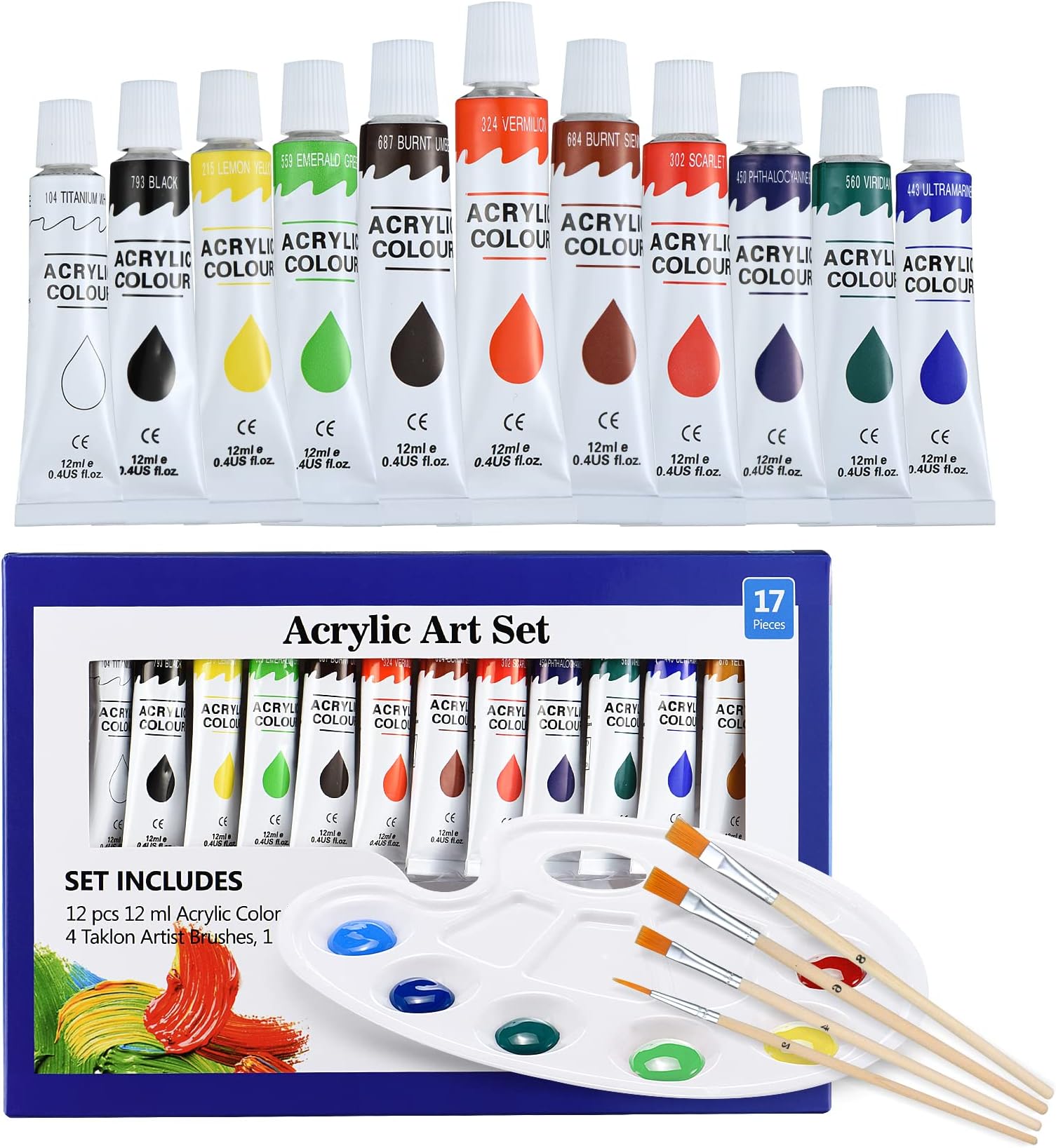 Shuttle Art 48 Pack Acrylic Paint Set, 30 Colours Acrylic Paint (36ml ...