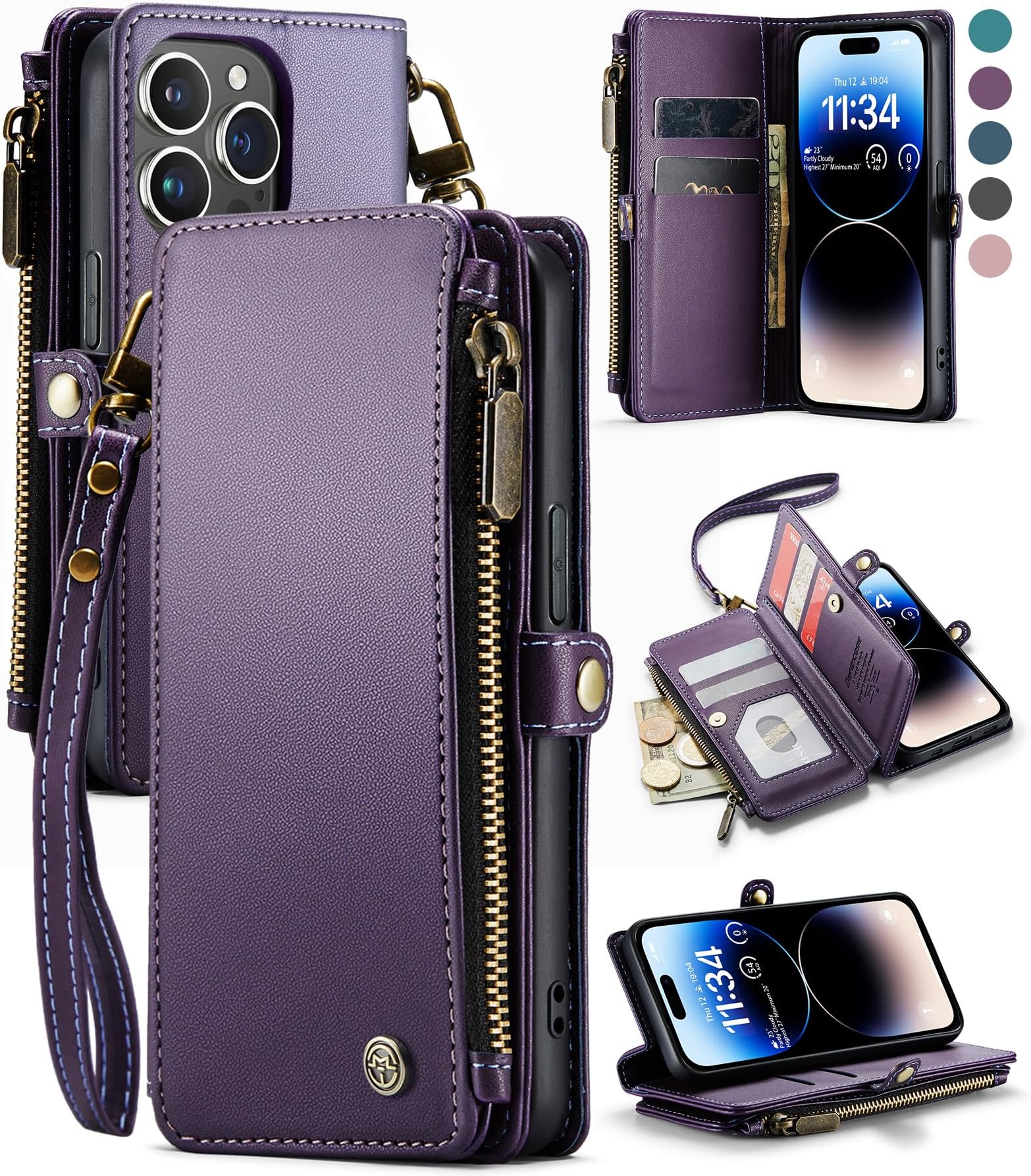 Amazon.com: ZVE Wallet Case for iPhone 14 Pro 6.1 inch, Women Phone case with Wrist Strap ...