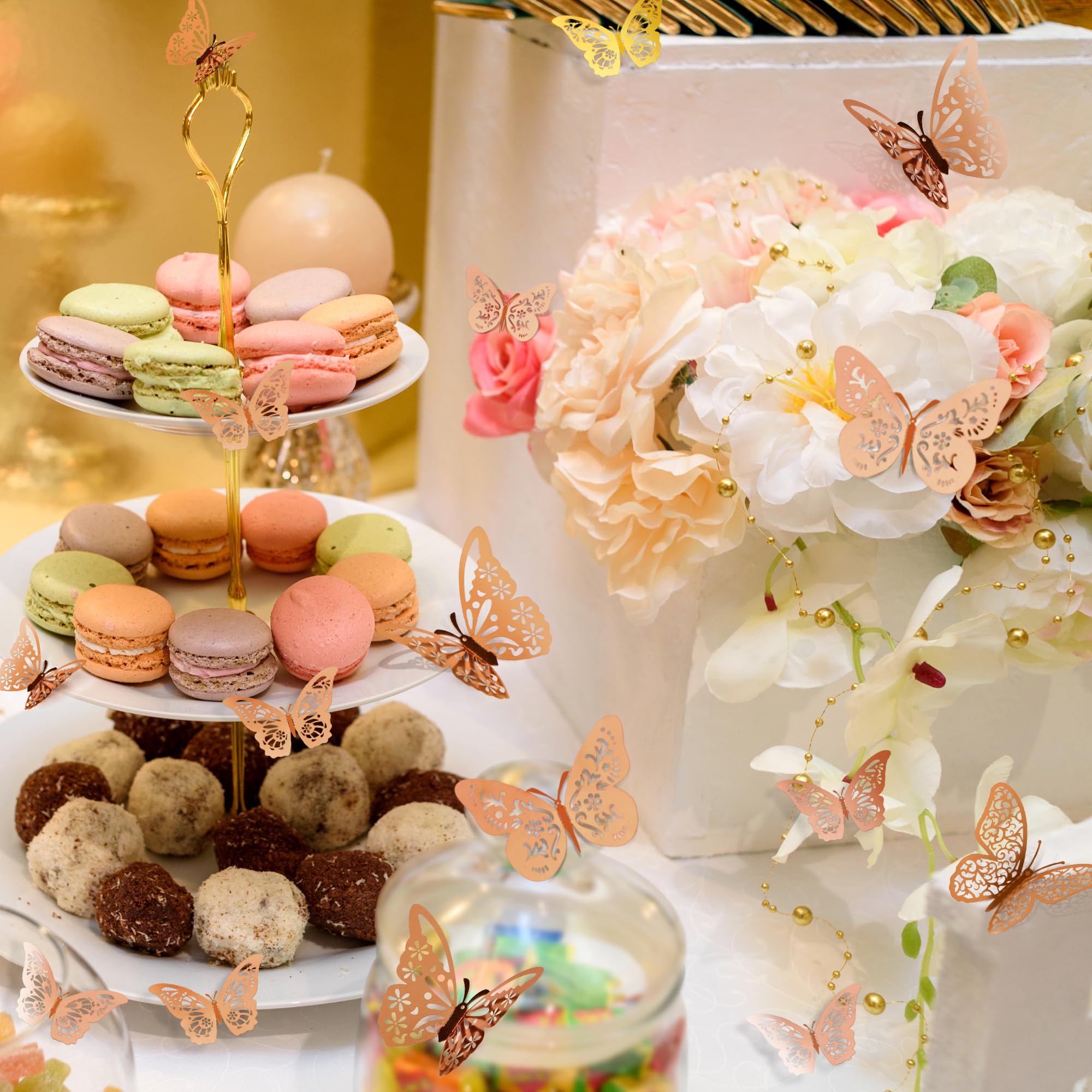 Snapklik.com : 48 Pcs Rose Gold Butterfly Decorations, 4 Styles 3 Sizes ...