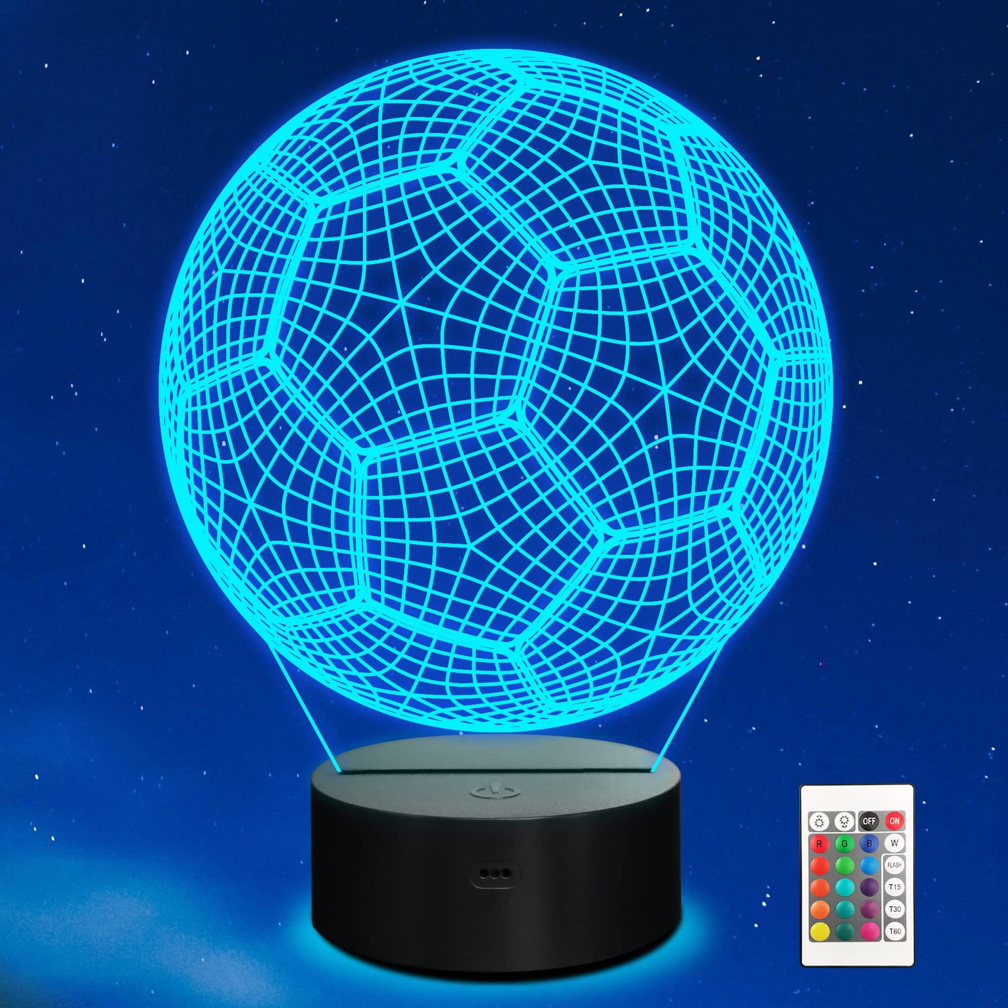 Nice Dream Soccer Night Light for Kids, 3D Illusion Night Lamp, 16 ...