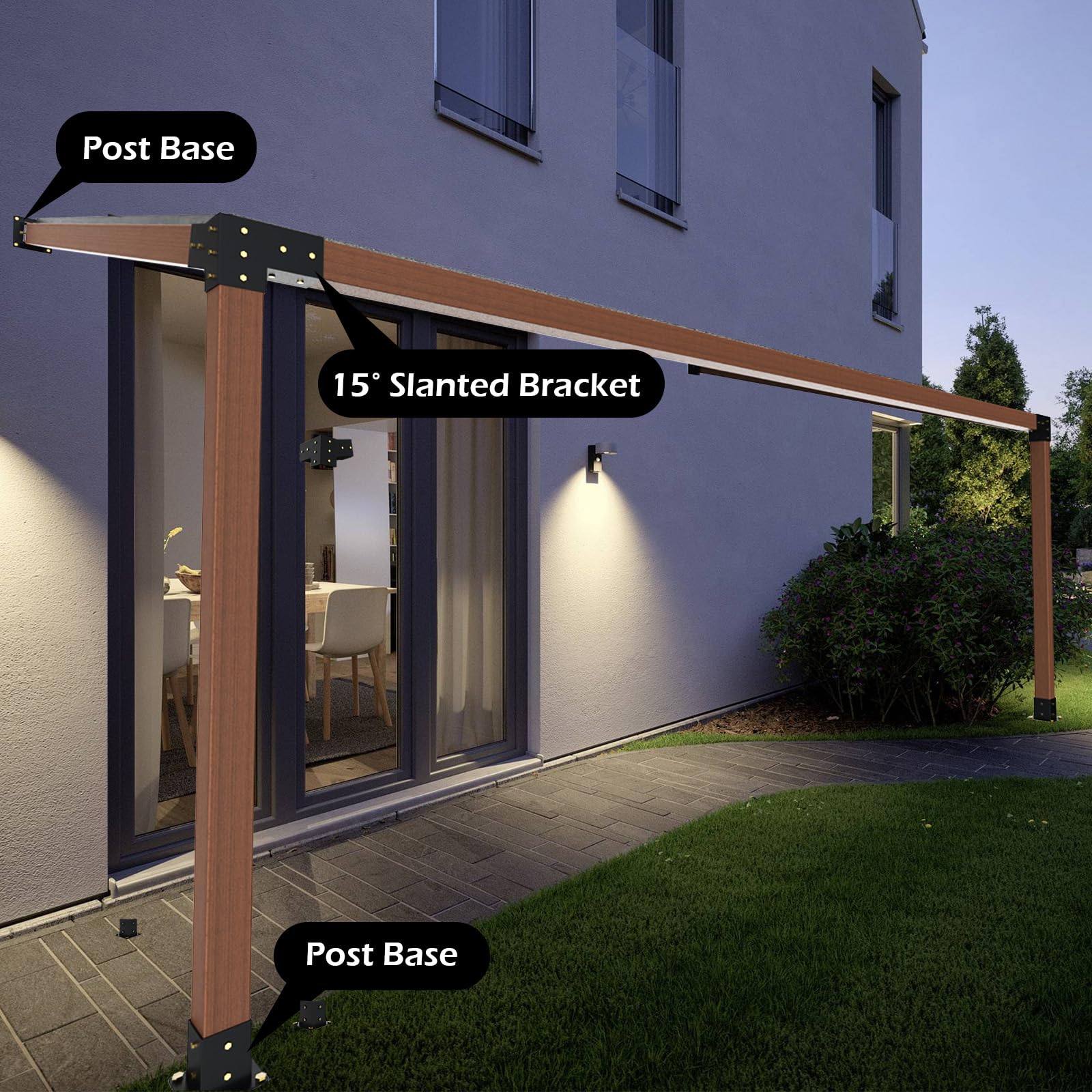 Pergola Kit with Brackets, 15°Slanted Roof Pergola Bracket Kit, Roof ...