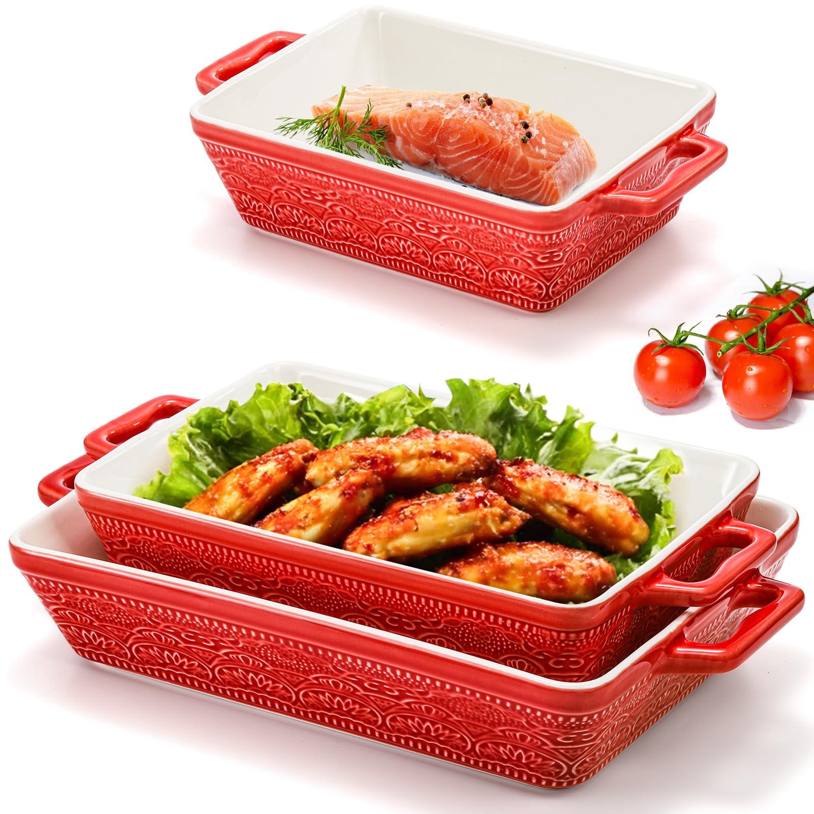 Hacaroa 3 Pack Ceramic Baking Dishes, Rectangular Bakeware with Handles ...