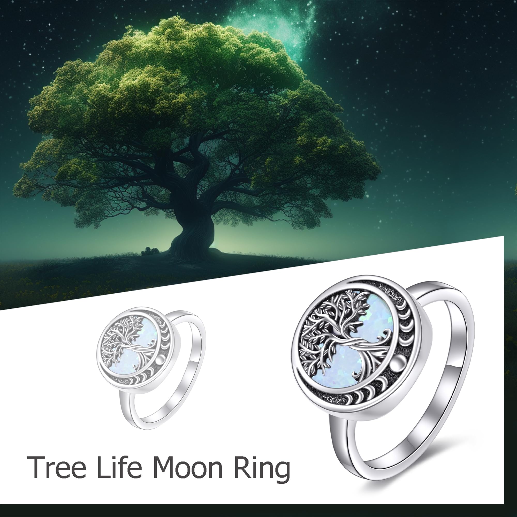 Snapklik.com : Sterling Silver Opal Moon Phase Tree Of Life Ring Family ...