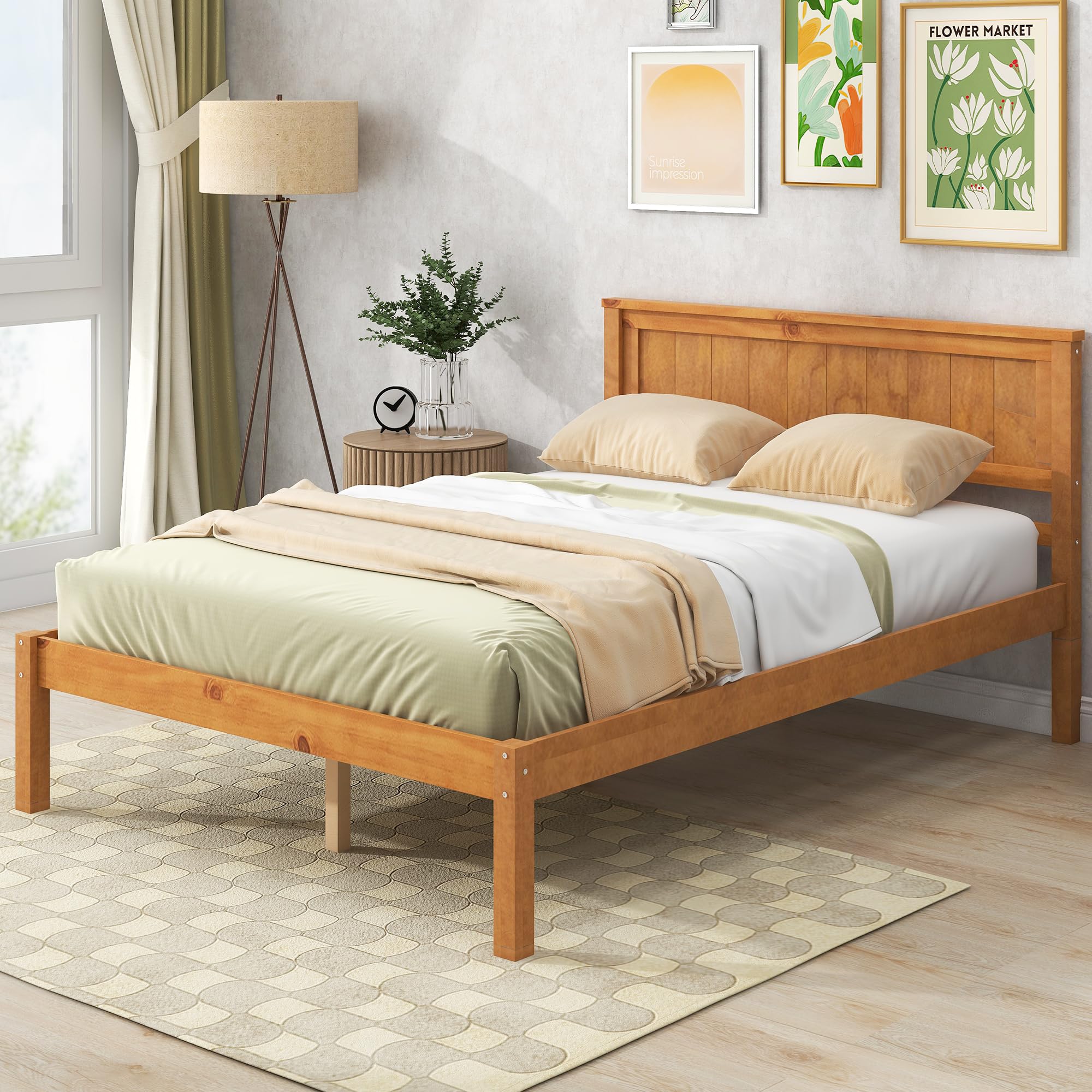 Amazon.com: P PURLOVE Full Size Bed Frame,Solid Wood Platform Bed with ...