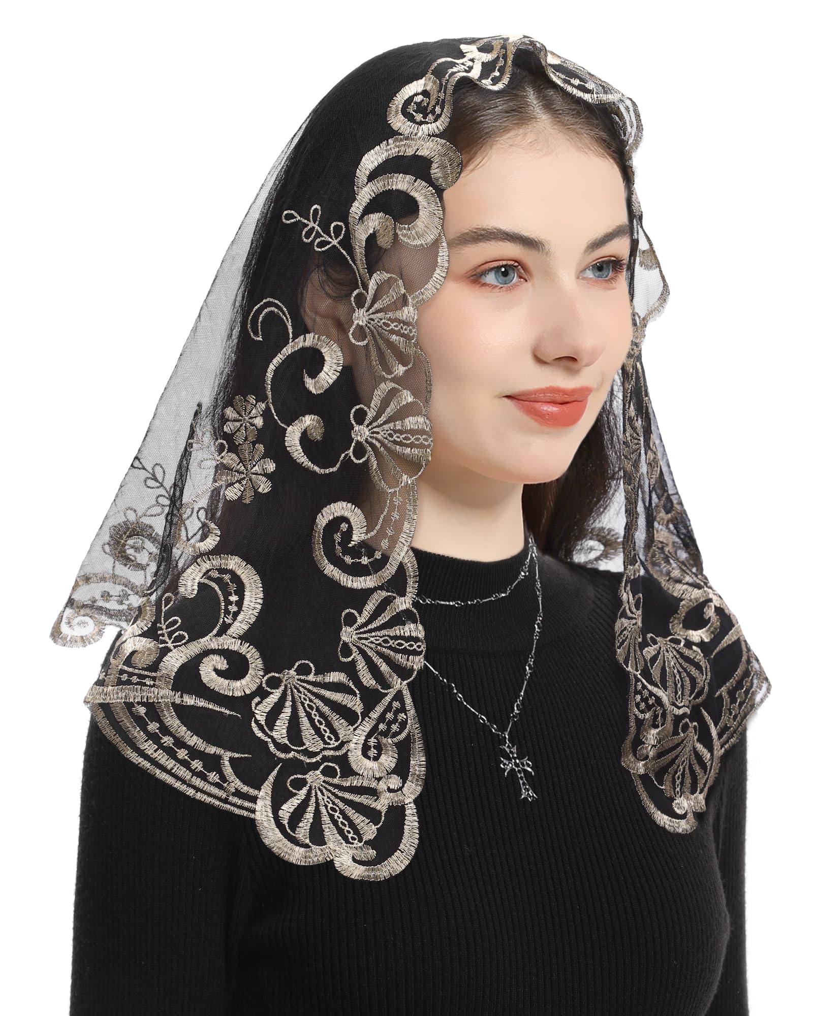 Snapklik.com : Cross Religious Lace Veil- Catholic Embroidered Cross ...