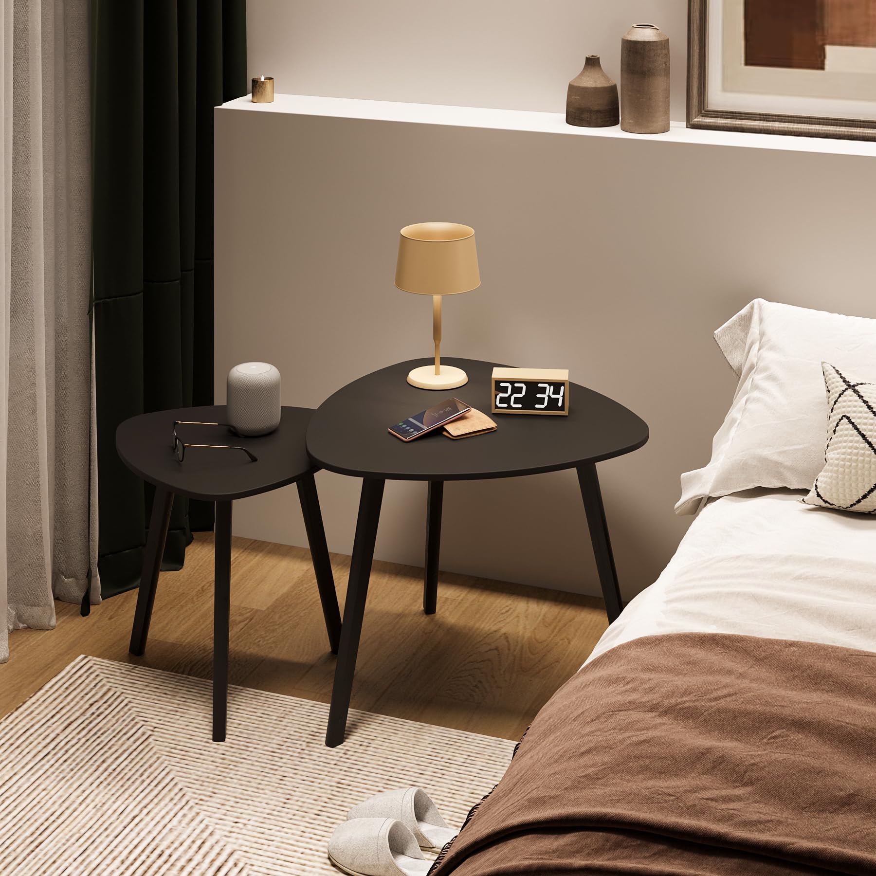 BAMEOS Bamboo Nesting Triangle End Table,Set of 2 Coffee Table Modern ...