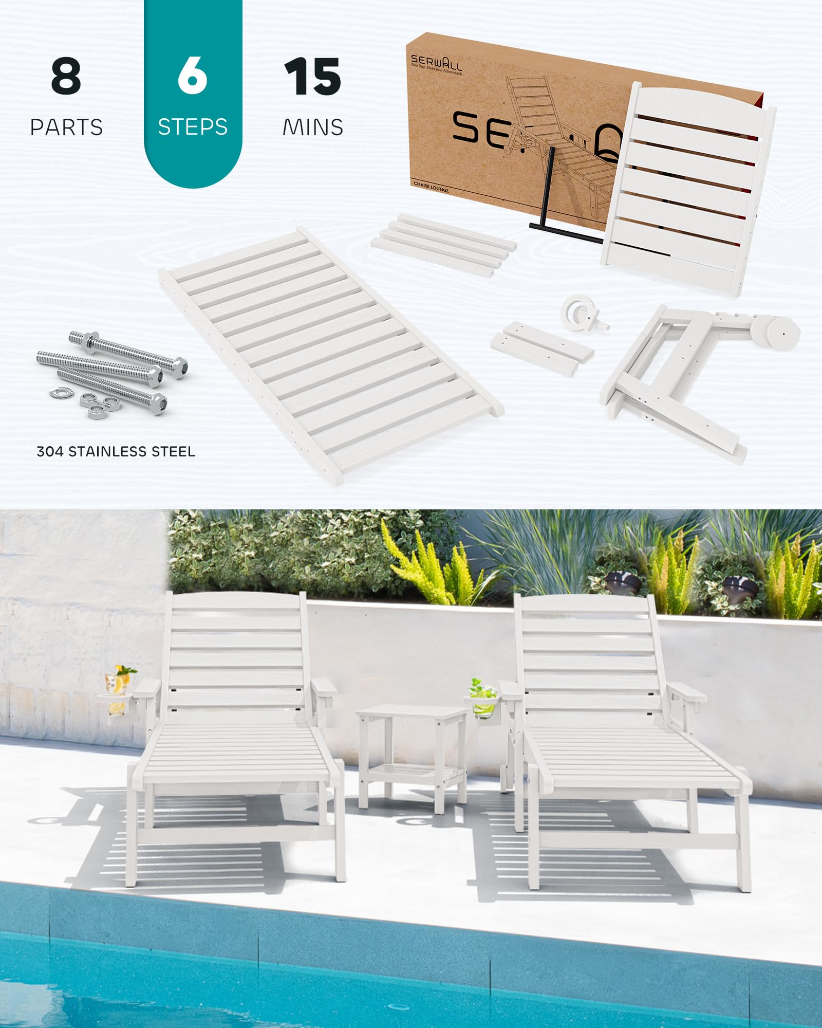 Snapklik.com : SERWALL Patio Chaise Lounge Chair Set Of 6, 5 Positions ...