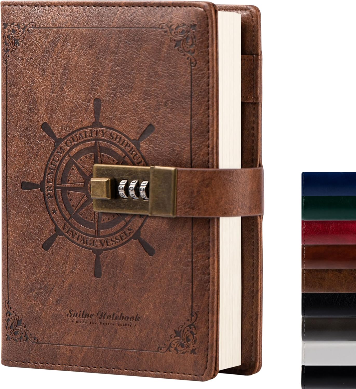 Cuaderno de cuero A5 con cerradura de combinación, diario de escritura ...