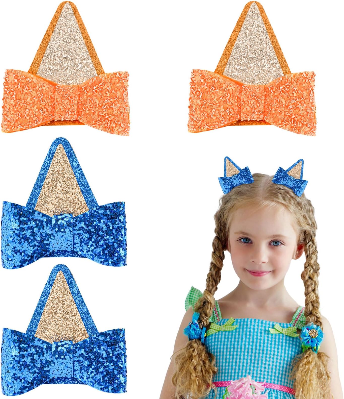 Amazon.com : Lusofie 1 Pair Blue Ears Hair Clip, Glitter Blue Ears for ...