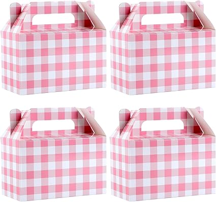 Amazon.com: 12 Pack Pink Plaid Party Favor Box Pink White Gingham Paper ...