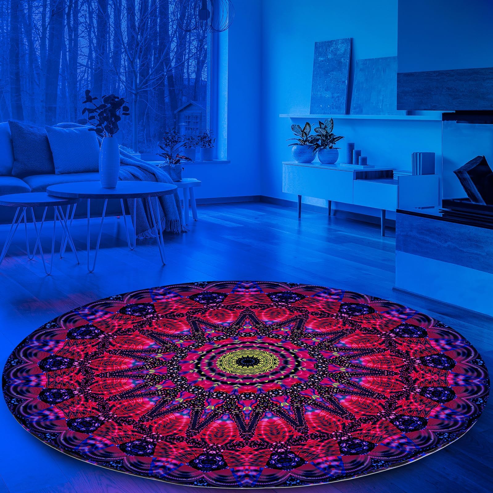 Amazon.com: SEBKQ Round Mandala Area Rug Black Light,Large UV Reactive ...