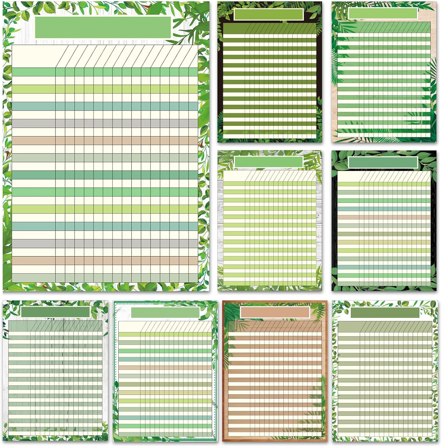 Amazon.com : 9 PCS Greenery Classroom Charts Simply Boho Classroom ...