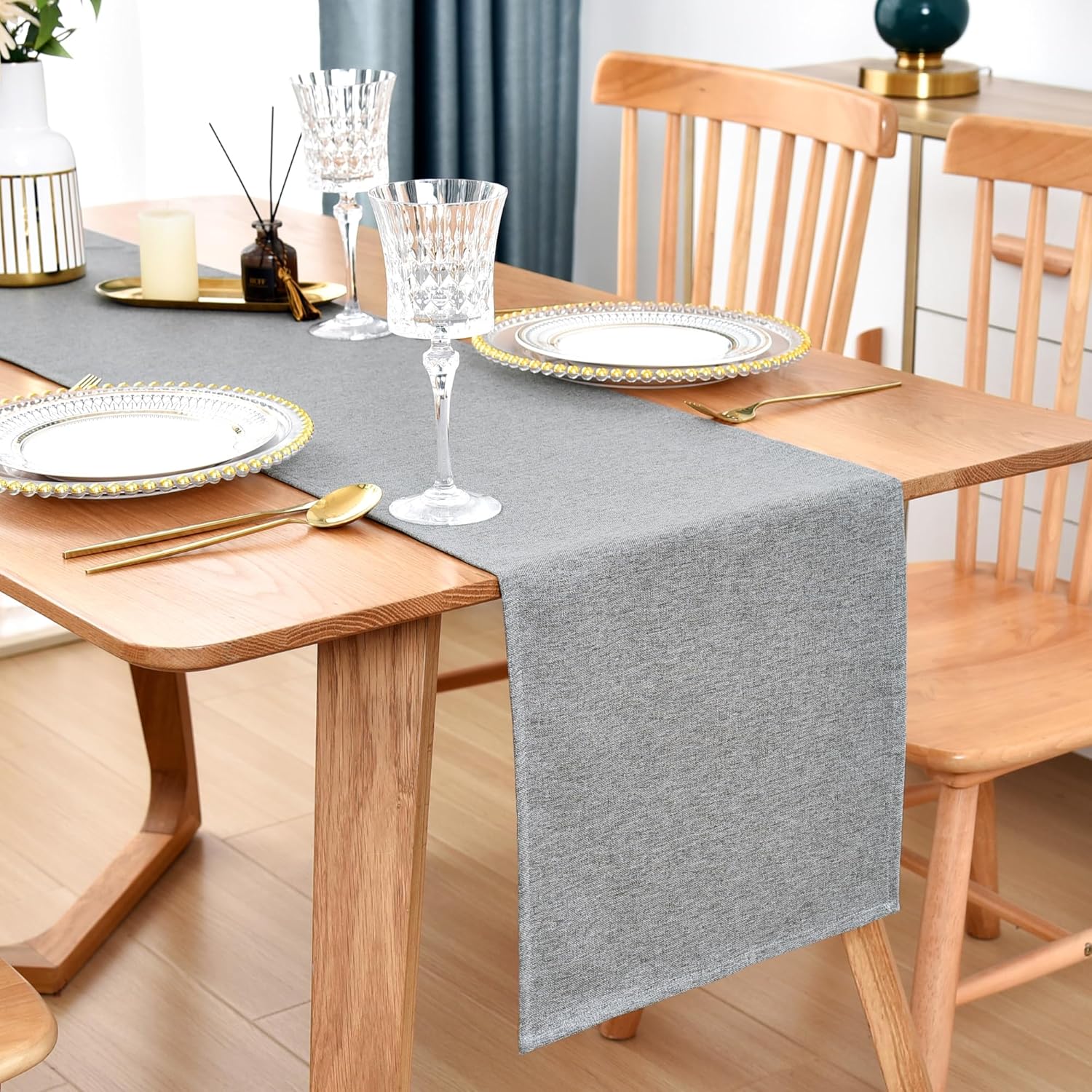 Amazon.com: Wolkemer Rustic Faux Linen Table Runner Farmhouse Grey ...