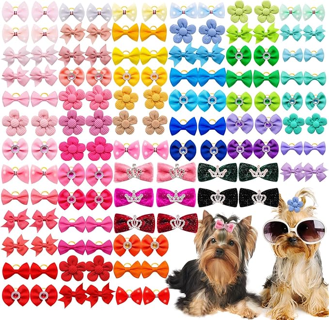 Amazon.com : 100pcs Assorted Dog Hair Bows,Cute Solid Color Dog Bows ...