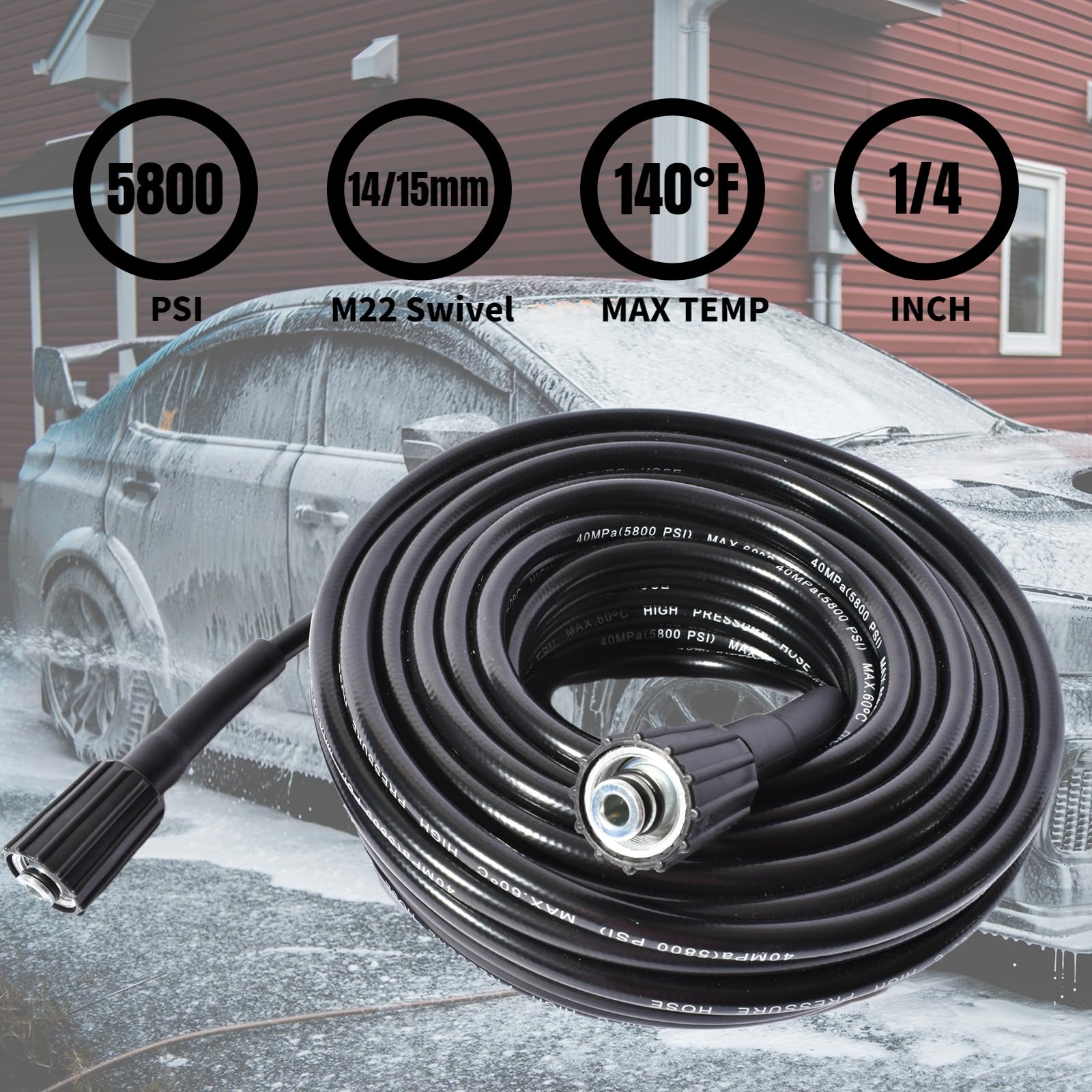 Snapklik.com : 25FT High Pressure Washer Extension Hose 1/4" Inch M22 ...