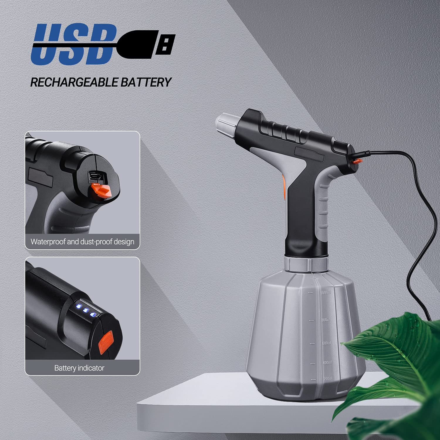 LED Light Spray Bottle T TOVIA 1L Electric Plant Mister Spray Bottle ...