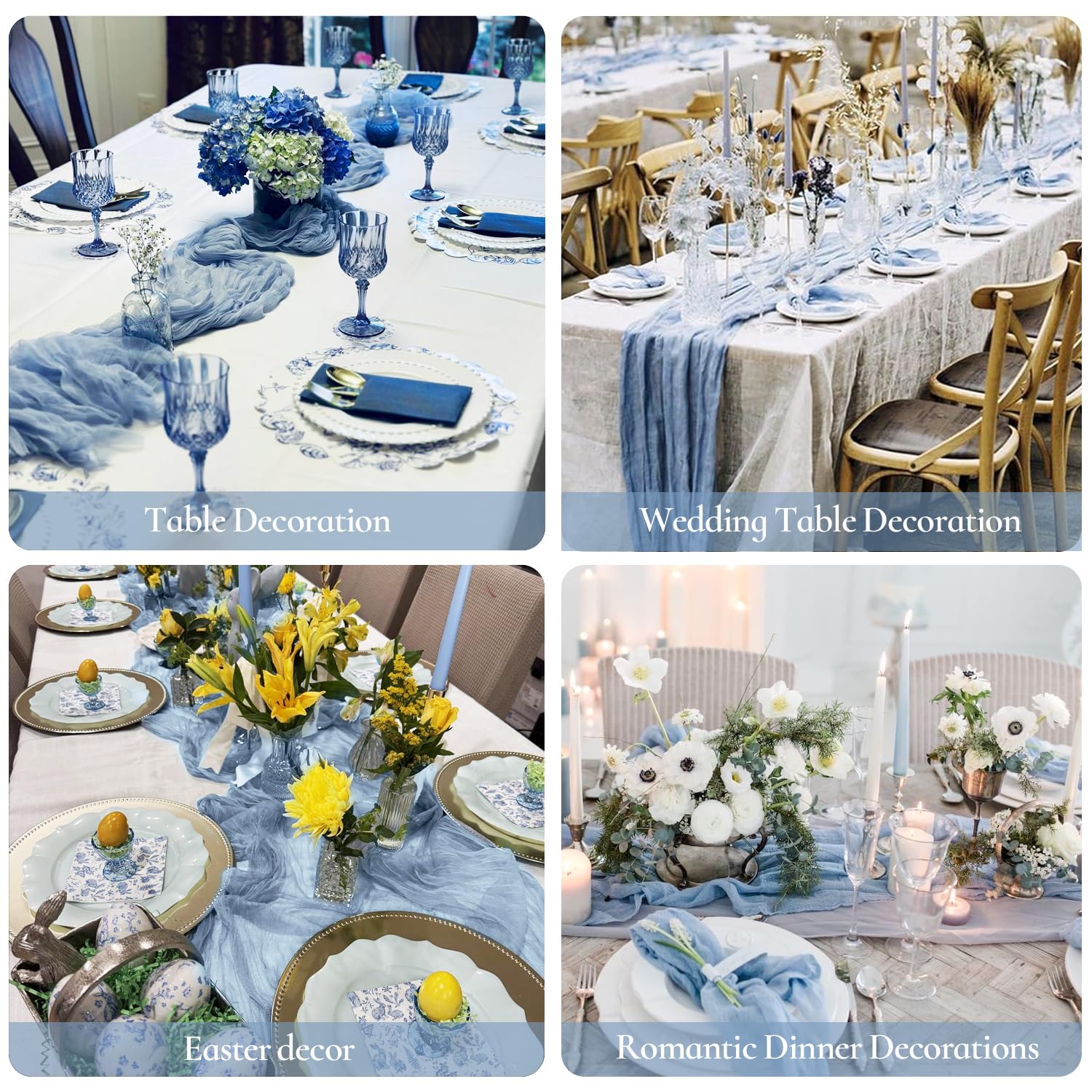 Snapklik.com : 10 Pack Dusty Blue Cheesecloth Table Runner 35x120 Inch ...