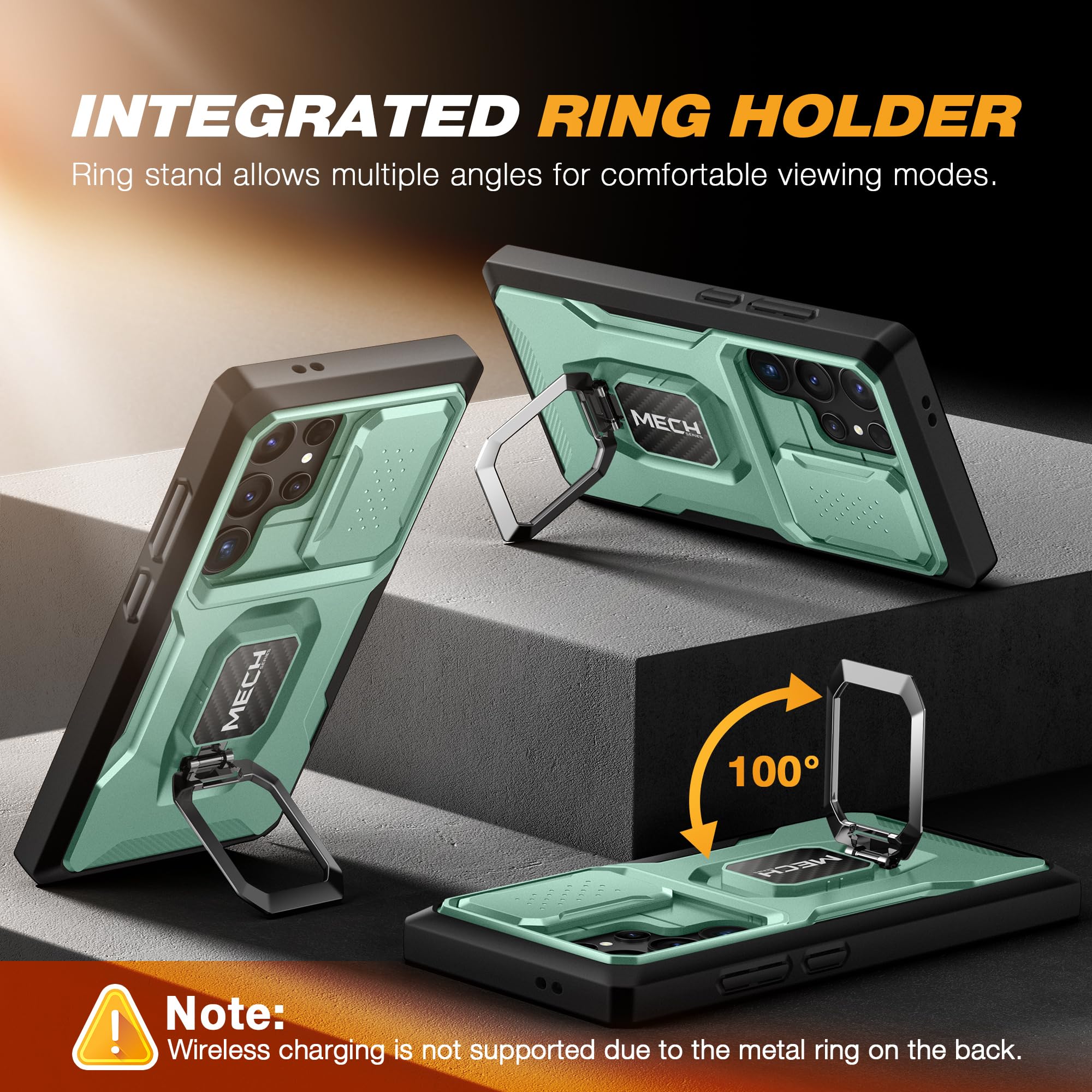 Snapklik.com : For Samsung Galaxy S24 Ultra Case, Bulit-in Slide Camera Cover & Ring Kickstand2 ...