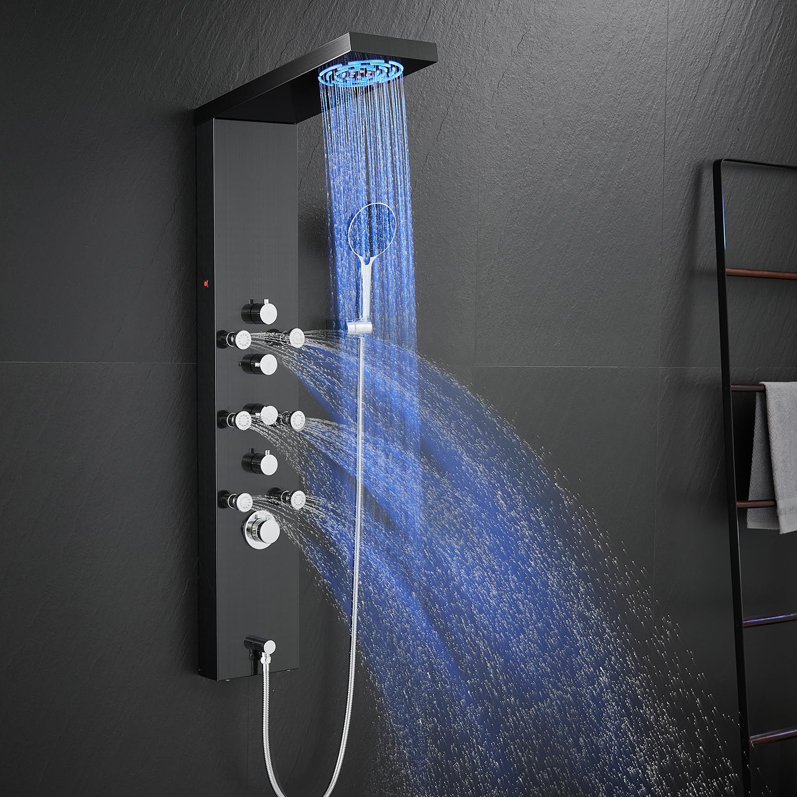 ROVATE LED Mist and Rainfall Shower Panel with 6 Adjustable Body ...