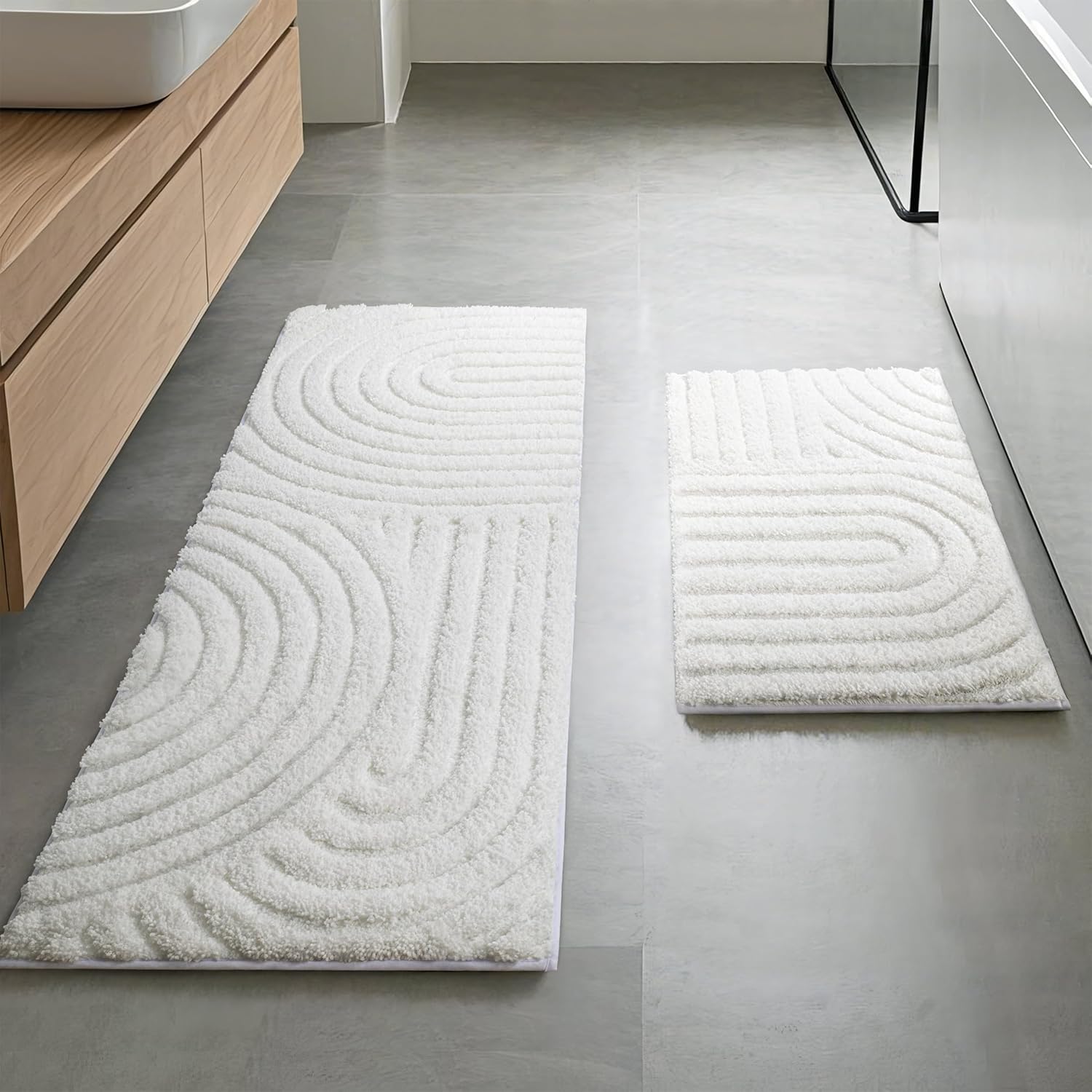 Sunlit Set of 2 Boho Decorative Textured Bathroom Rug Runner, Mid ...