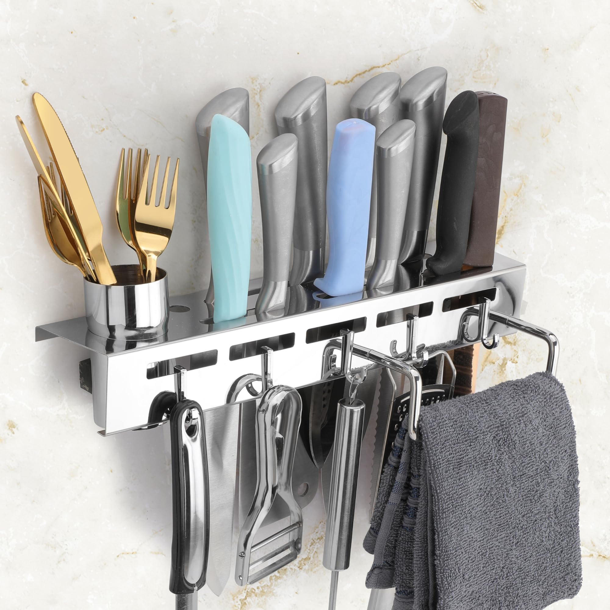 Buy ROSTON Knife Stand Holder Kitchen Shelf Stainless Steel Wall Mount ...
