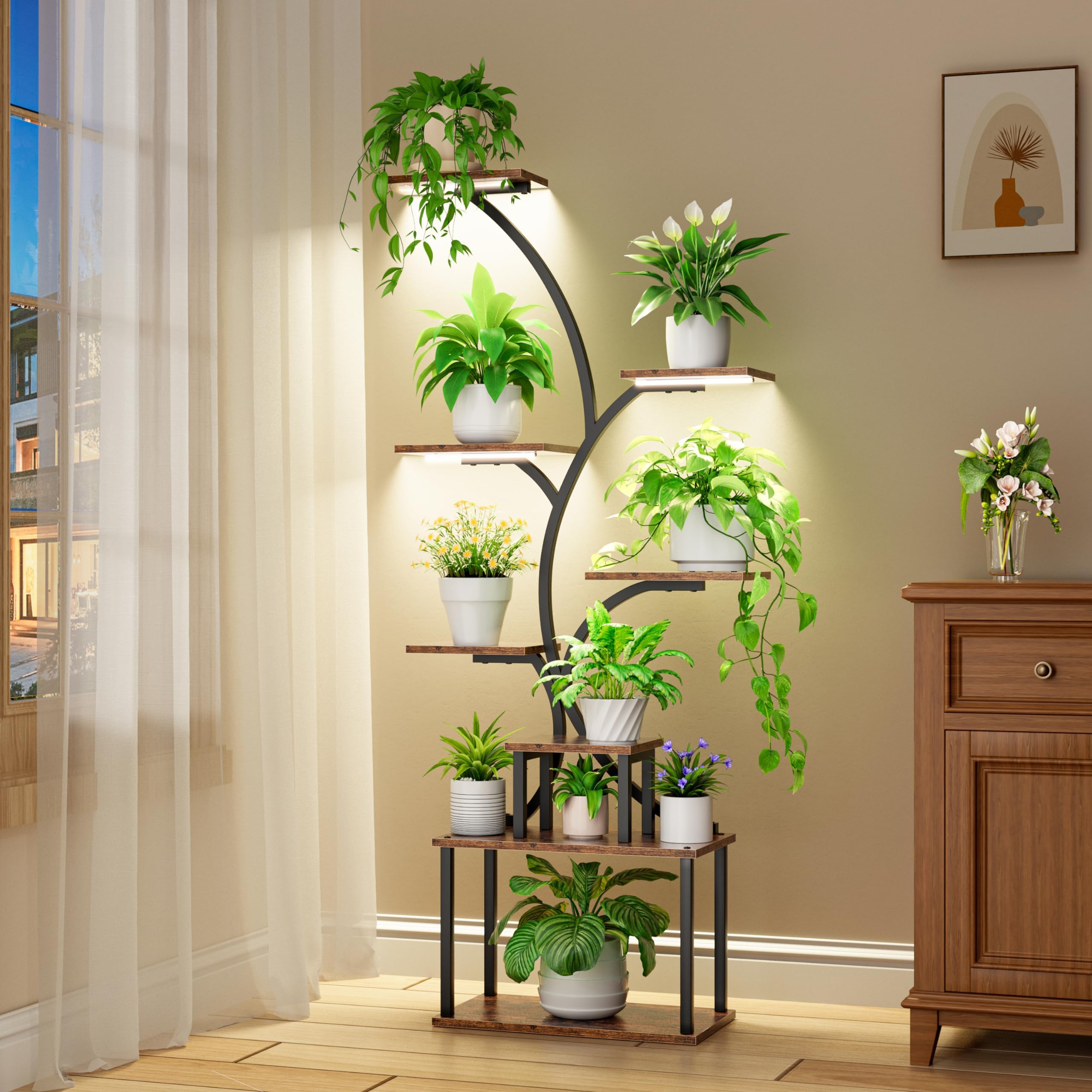 POZILAN Plant Stand Indoor with Grow Light, 8-Tiered Tall Plant Stands ...
