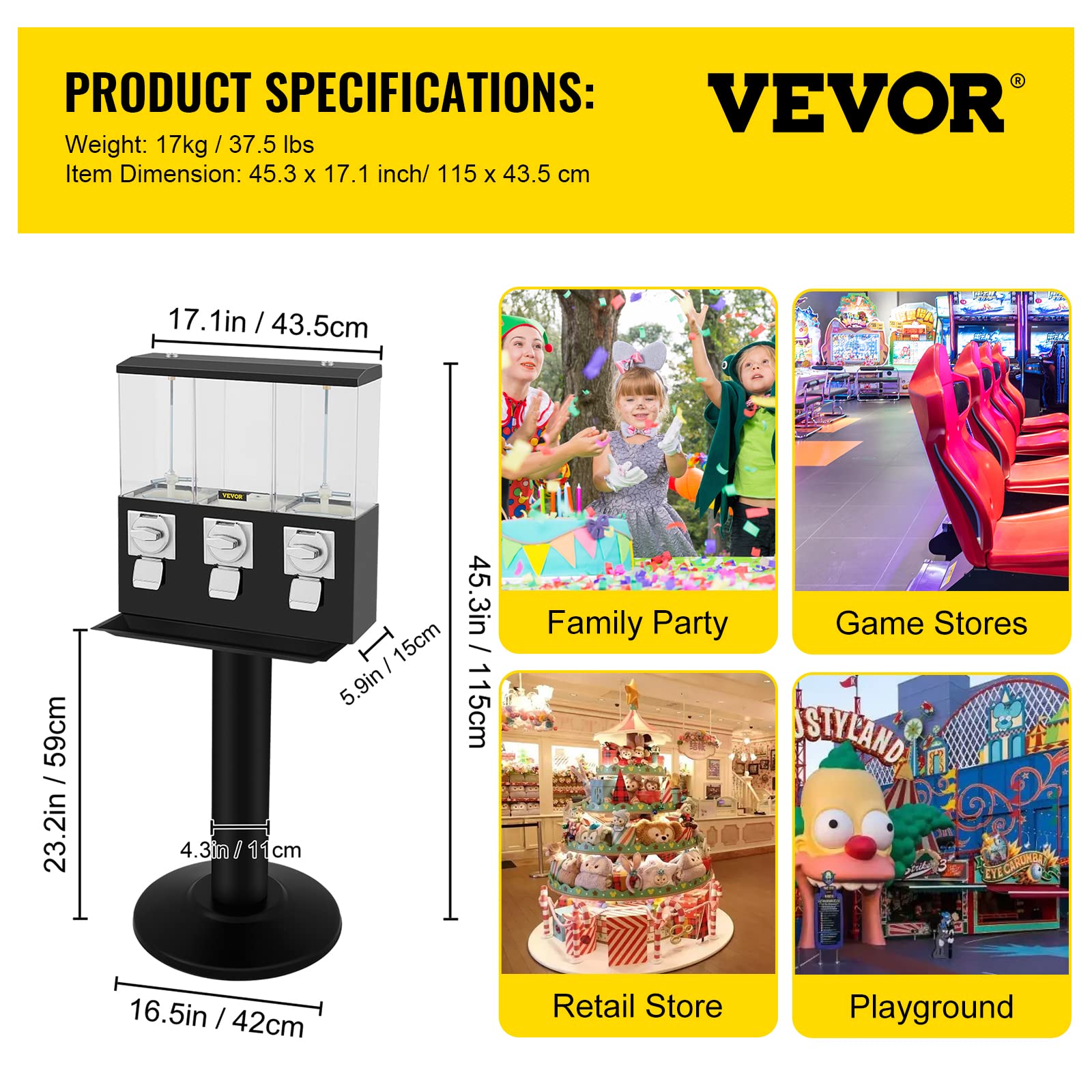Buy VBENLEM Triple Head Candy Vending Machine, 1-inch Gumball Vending ...