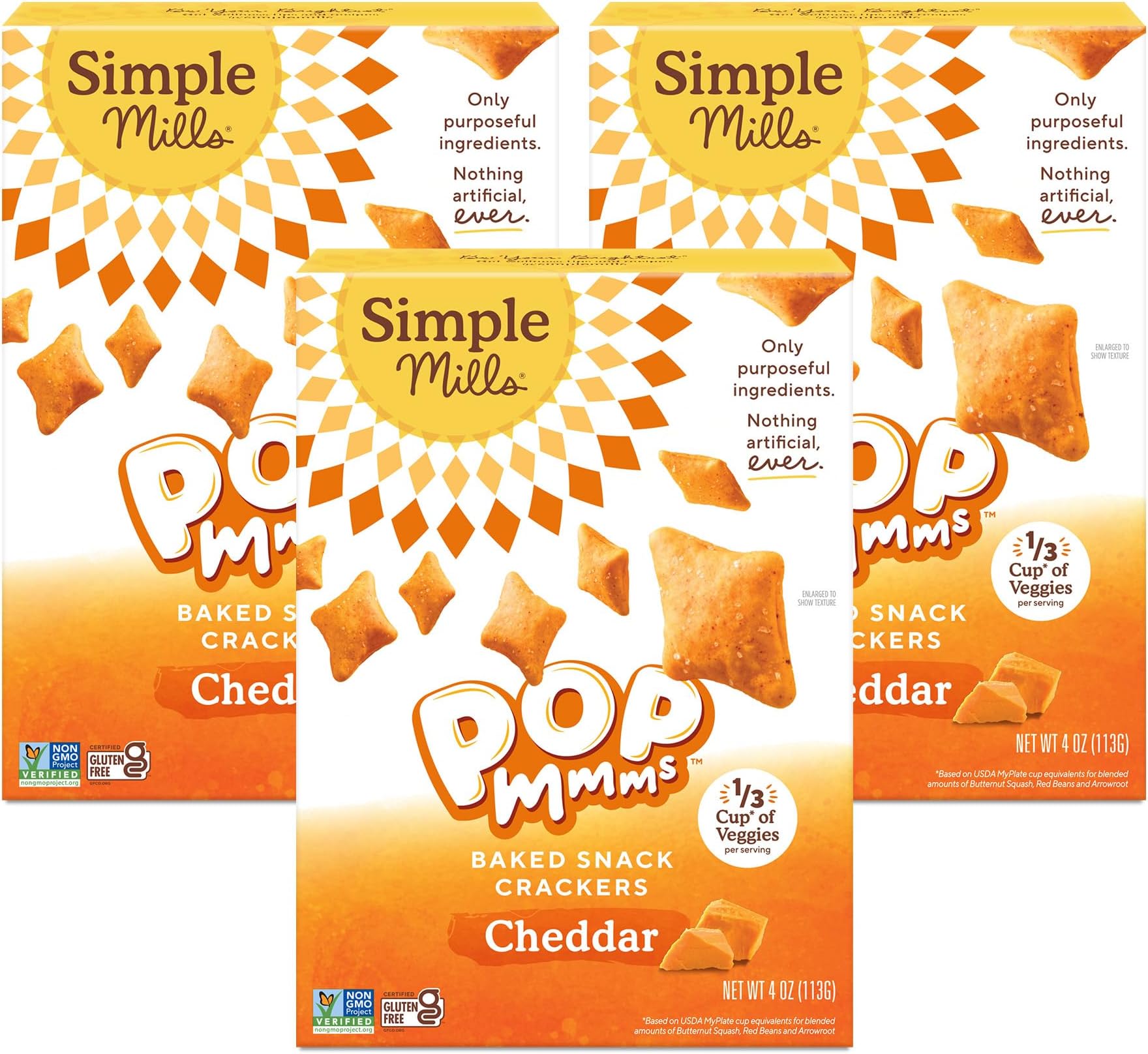 Amazon.com : Simple Mills Pop Mmms Cheddar Baked Snack Crackers, Gluten ...
