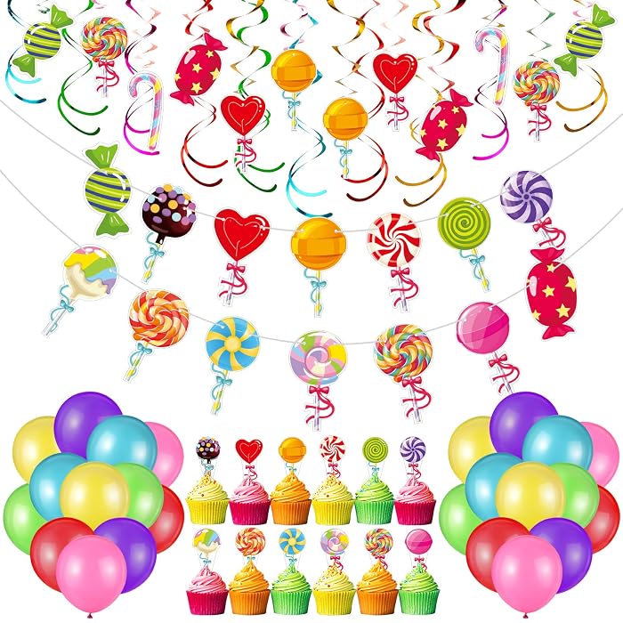 Buy 60 Pieces Candy Decor Candy Theme Party Supplies Set Candy Themed ...
