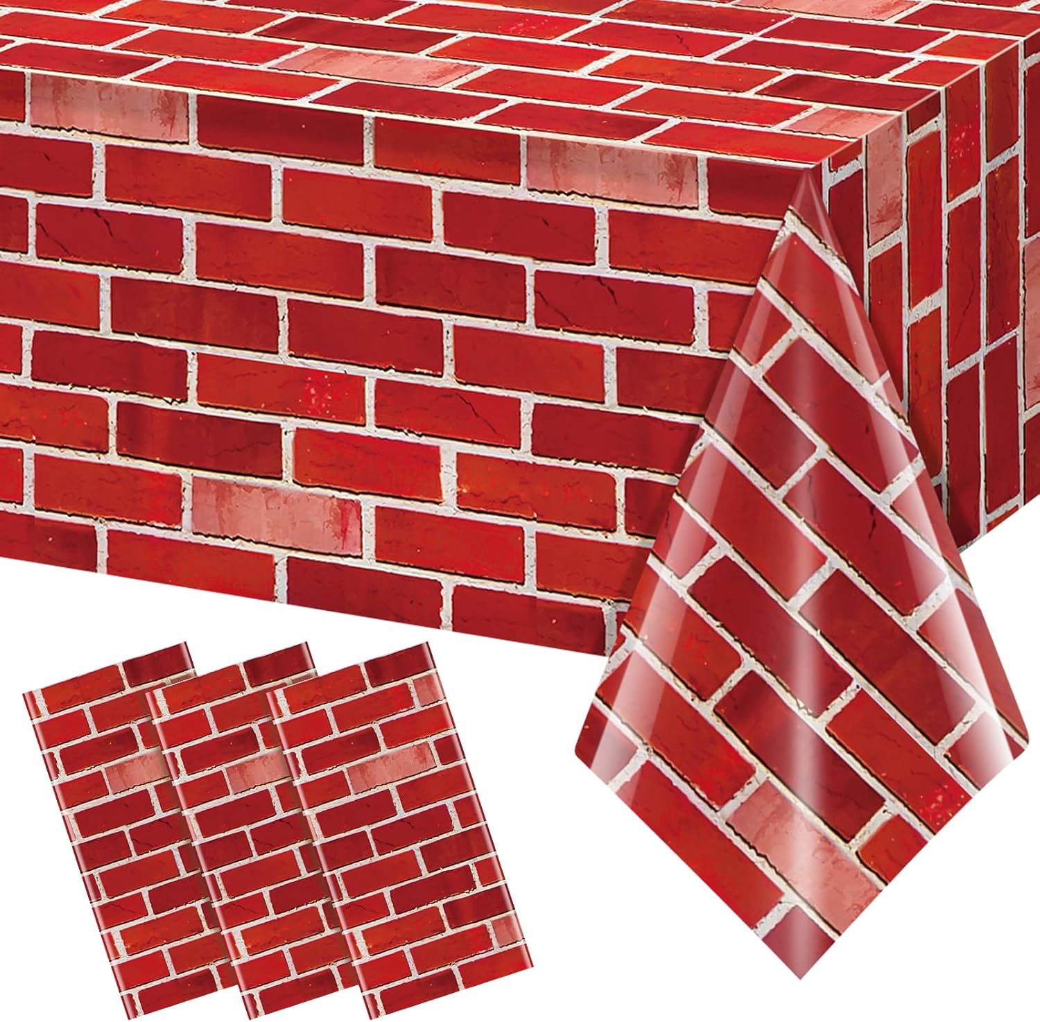 Amazon.com: 3 Pack 108x54 inch Red Brick Tablecloth,Brick Wall Backdrop ...