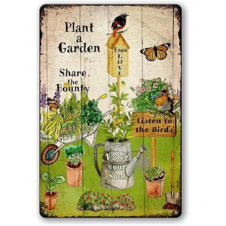 Amazon.com : Garden Sign Garden Decor Retro Metal Garden Signs Plant A ...