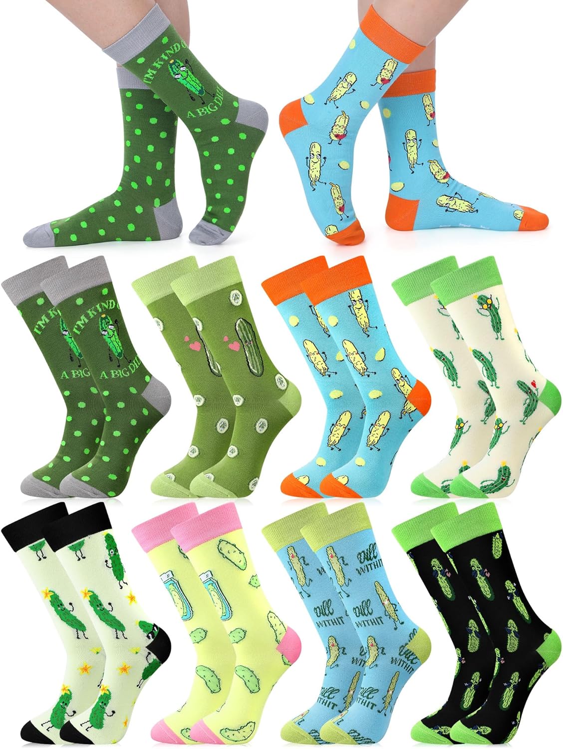 Amazon.com: 8 Pairs Funny Pickle Socks Novelty Dill Cotton Crazy Crew ...