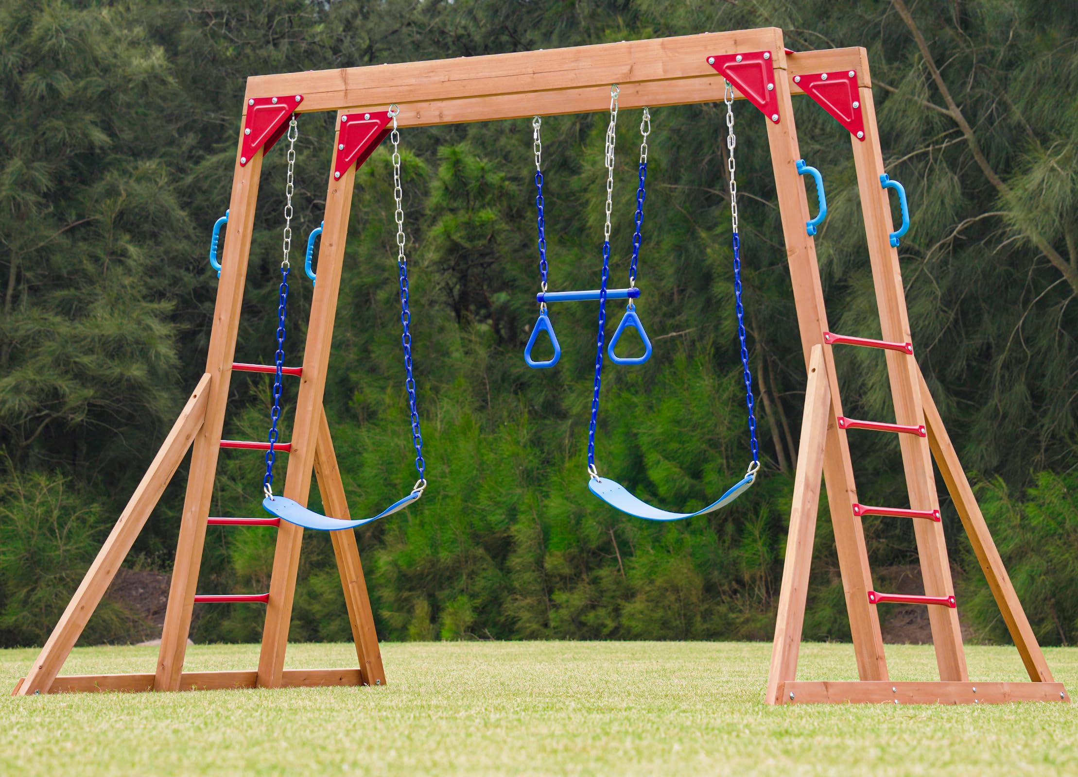 Dolphin Playground Wooden Swing Sets for Backyard with Monkey Bar, Outdoor Playset for Kids with ...