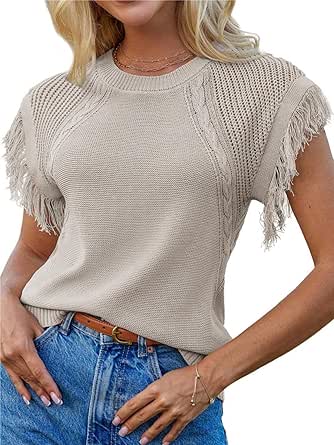 GRACE KARIN Womens Sleeveless Sweater Vest Fringe Cap Sleeve Sweater ...