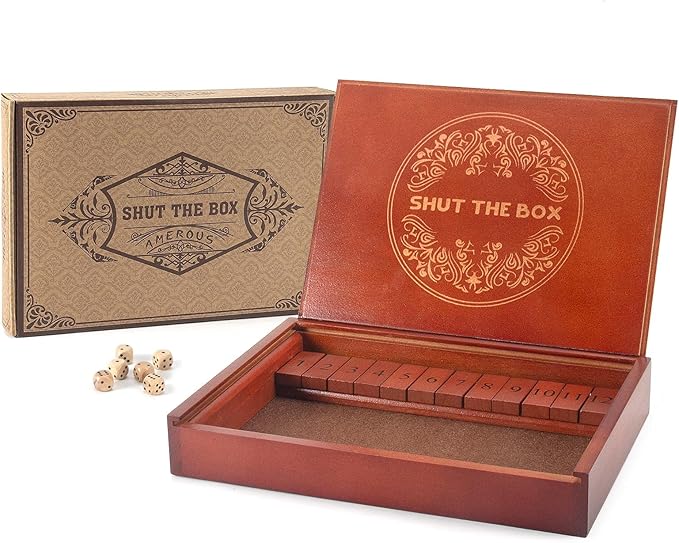 Amazon.com: AMEROUS Shut The Box Dice Game，Wooden Board Table Math Game ...