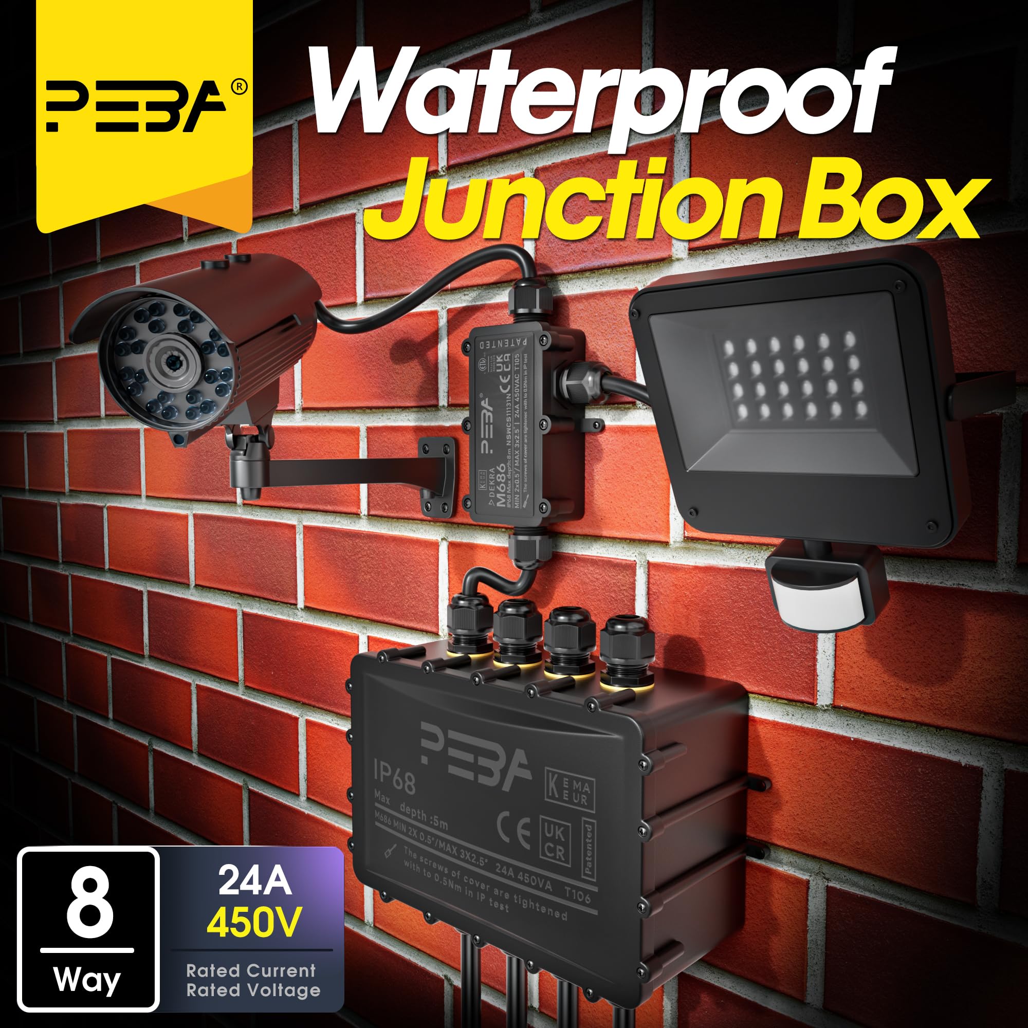 PEBA IP68 Waterproof Junction Box,Waterproof Cable Connector Outdoor, 8 ...