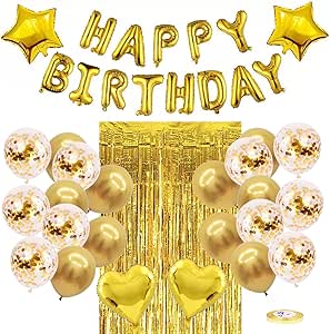 Amazon.com: Gold Birthday Party Decorations Set, Happy Birthday Banner ...