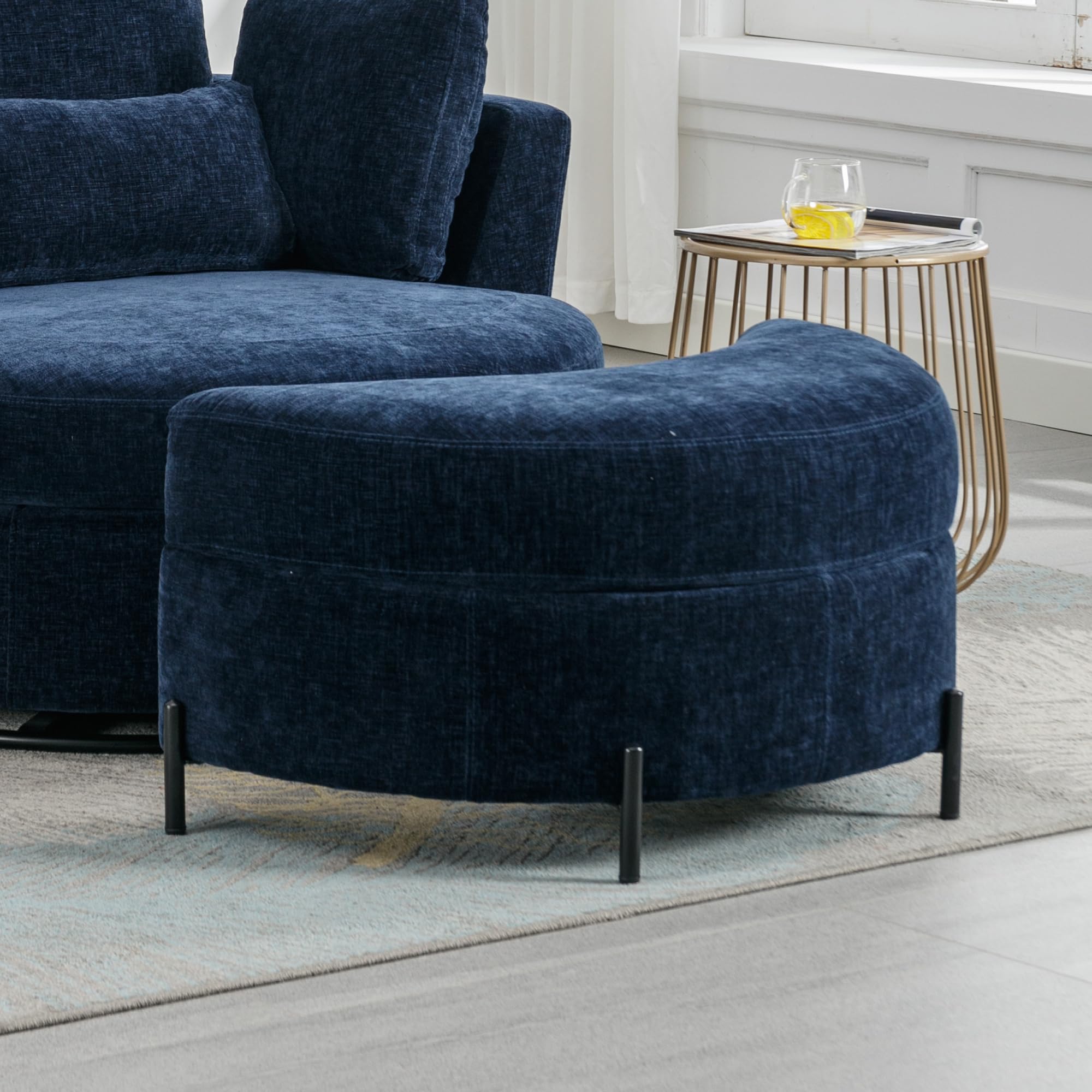 32.7" W Chenille Upholstered Half Crescent Moon Storage Bench Large ...