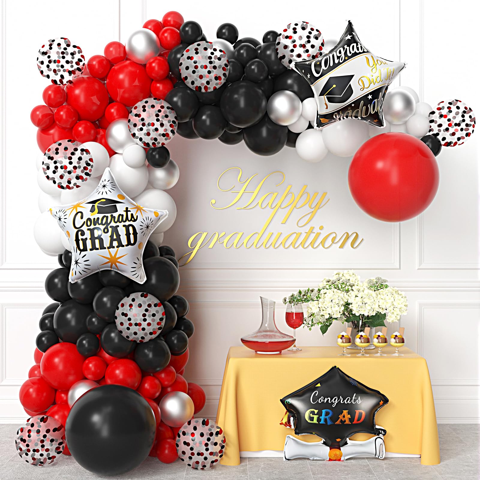 Snapklik.com : Graduation Balloon Garland Arch Kit Red Black White ...
