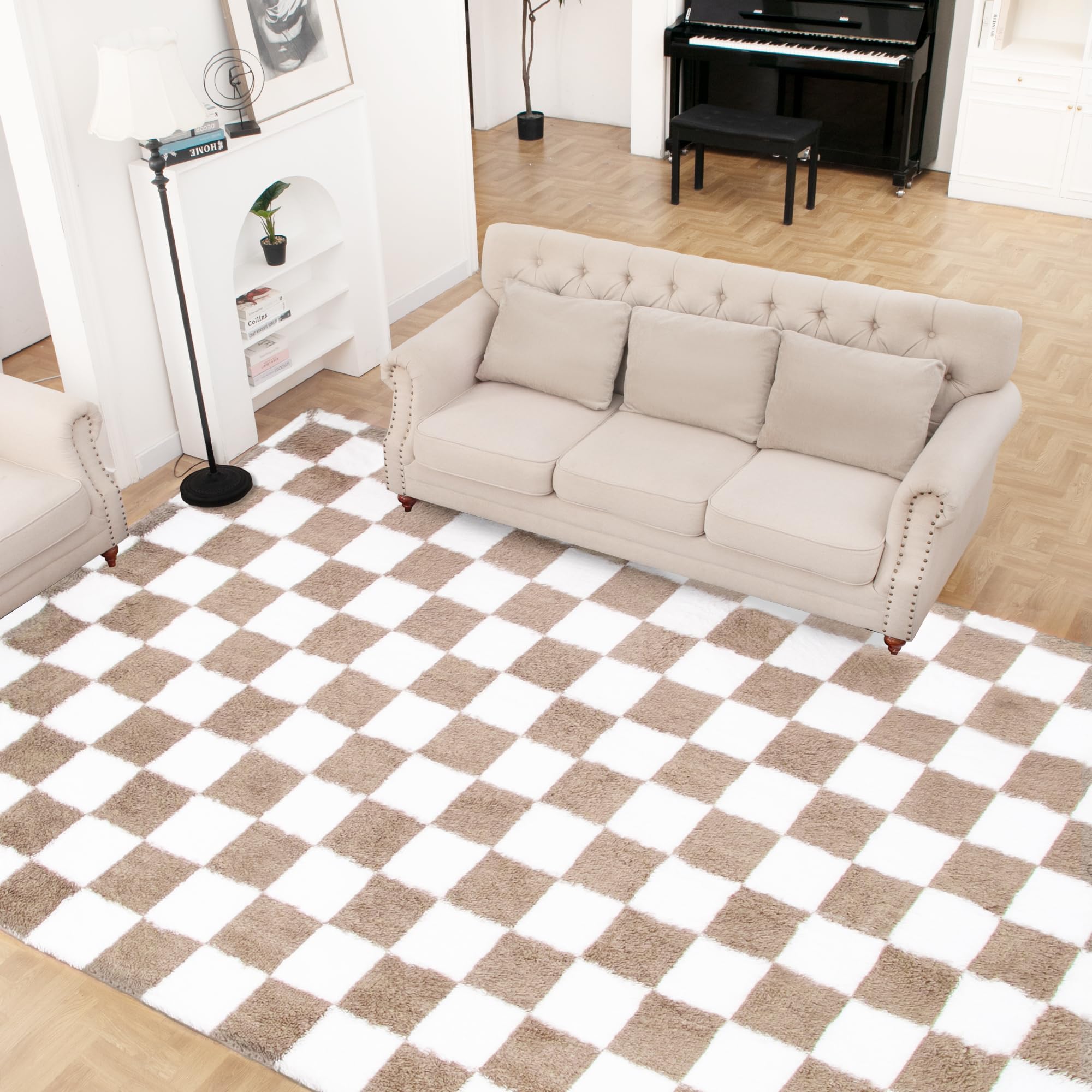 Amazon.com: HOMBYS 8x10 ft Checkered Modern Area Rug for Living Room ...