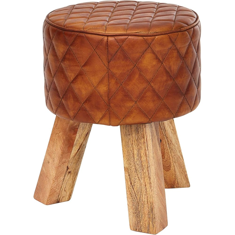 FineBuy Sitzhocker Echtleder/Massivholz 35x46x35 cm Modern Fußhocker ...