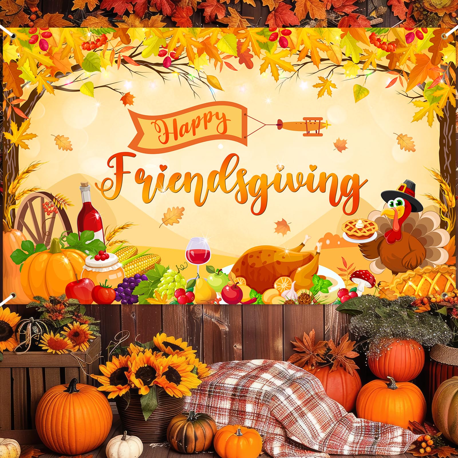 Amazon.com : Avezano Happy Friendsgiving Banner Pumpkin Turkey ...